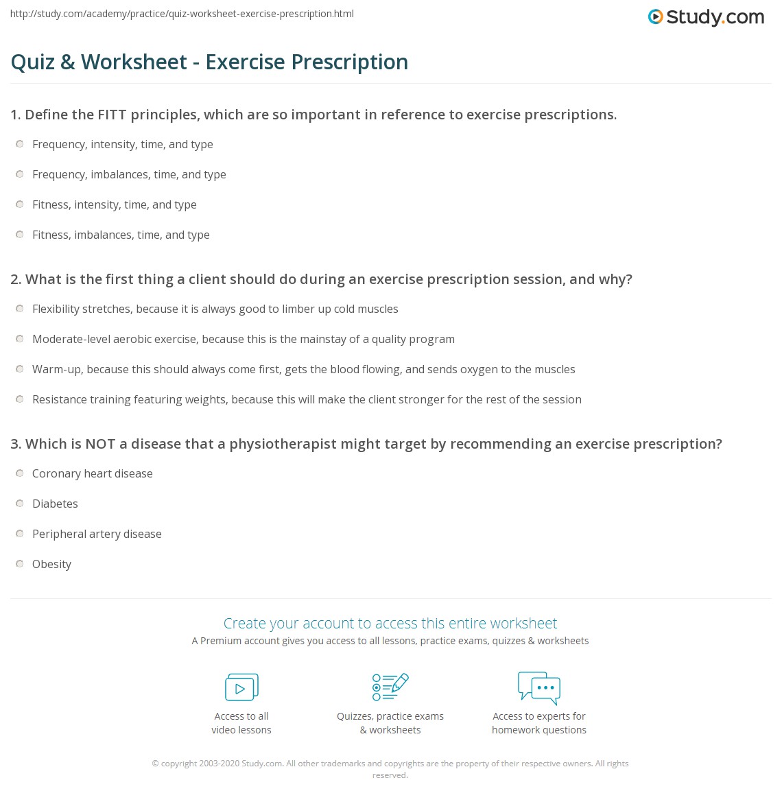 Quiz & Worksheet - Exercise Prescription | Study.com