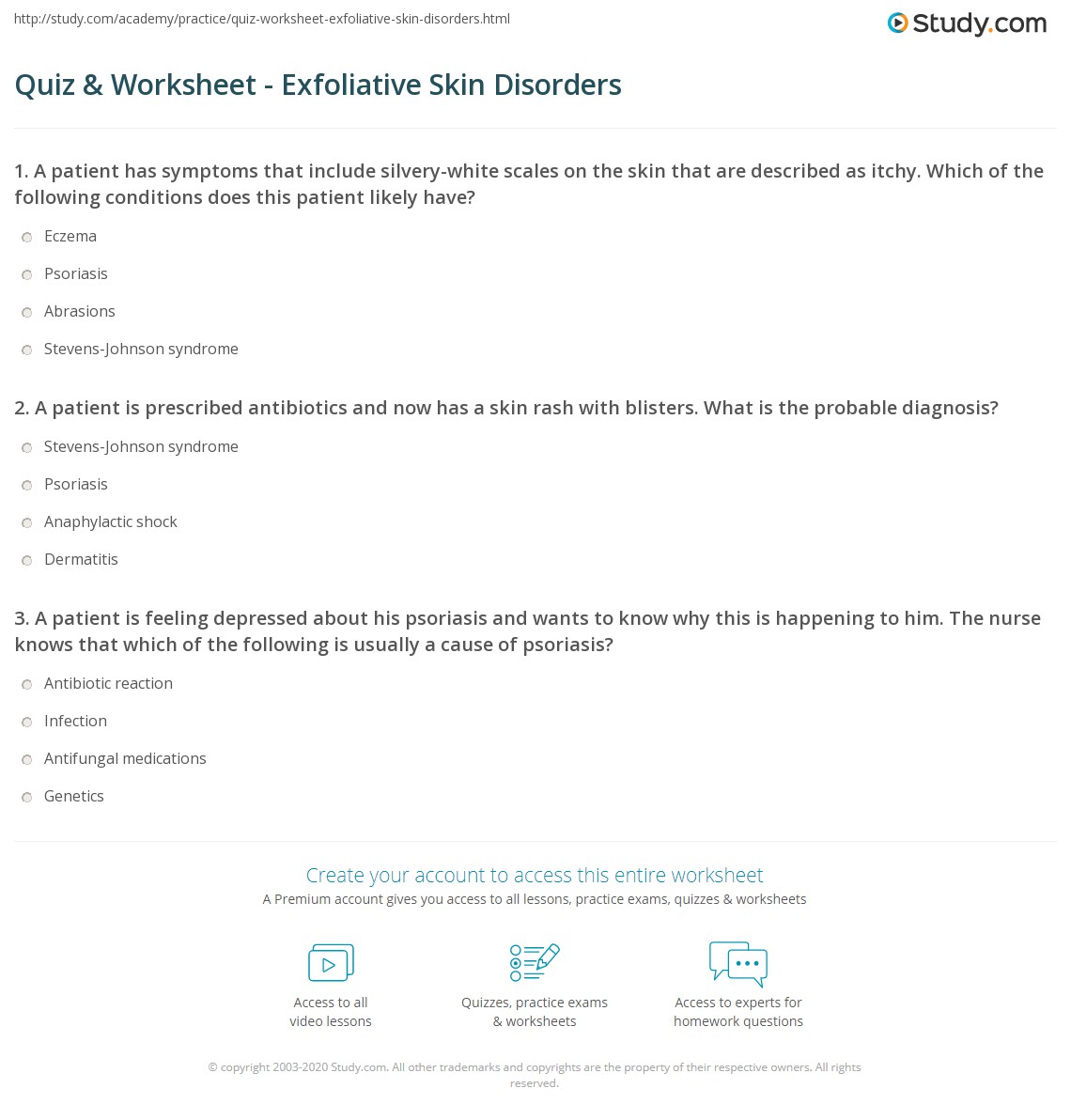 Quiz & Worksheet - Exfoliative Skin Disorders | Study.com