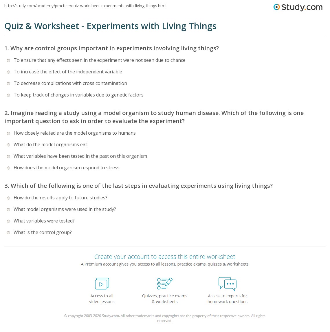 Quiz & Worksheet - Experiments with Living Things | Study.com