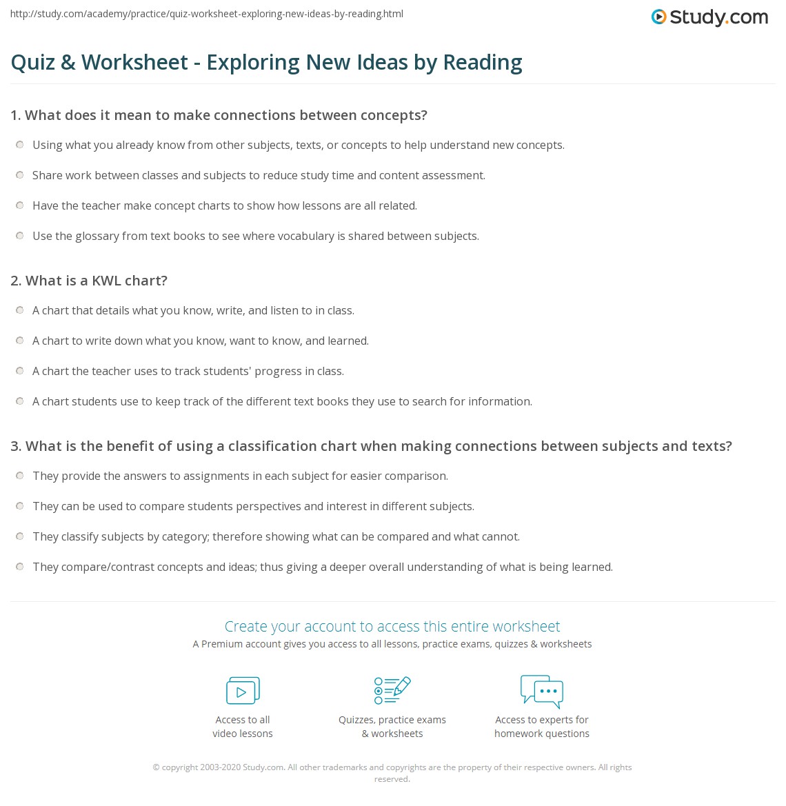 Quiz & Worksheet - Exploring New Ideas by Reading | Study.com