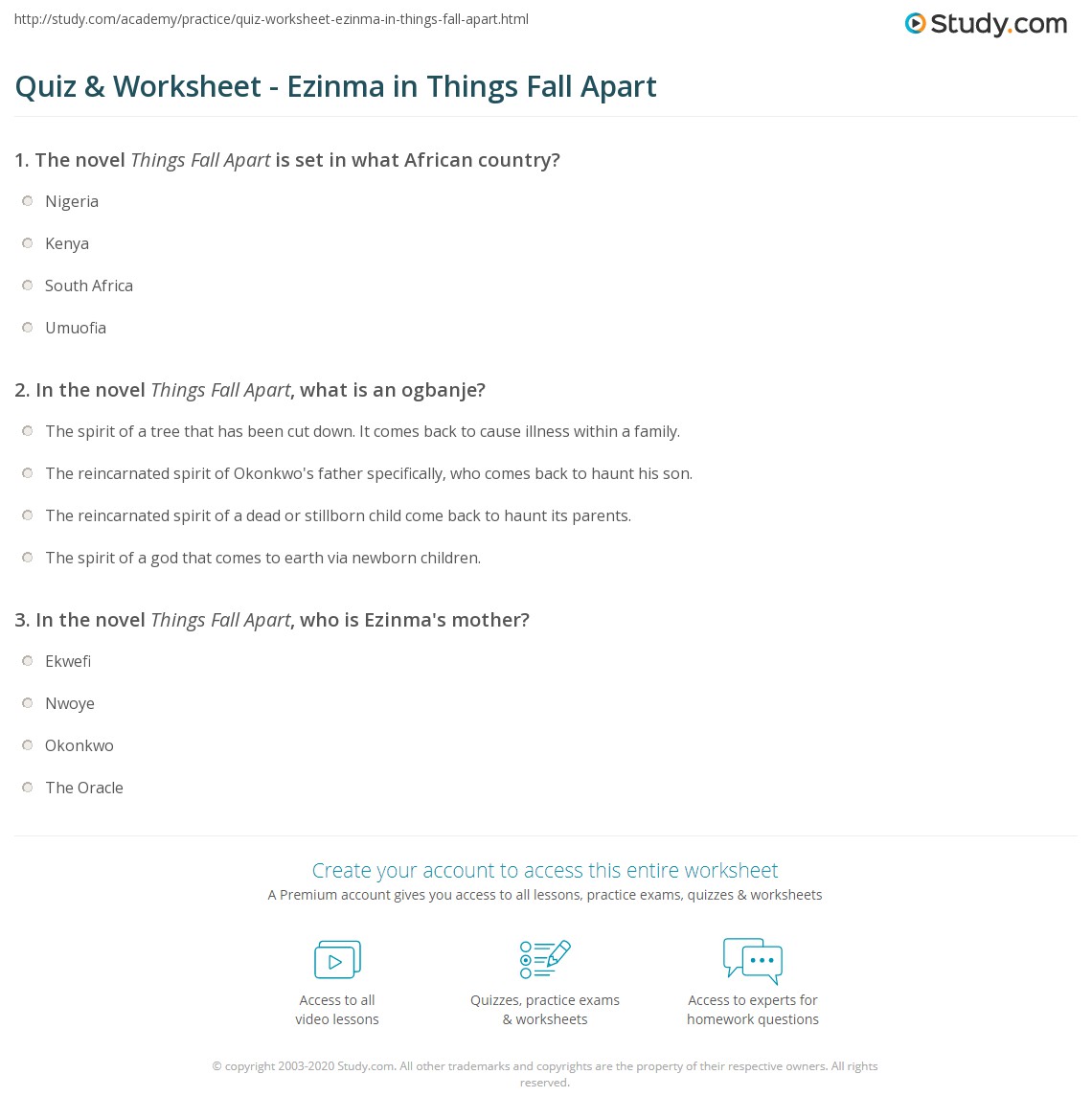 Quiz & Worksheet - Ezinma in Things Fall Apart | Study.com