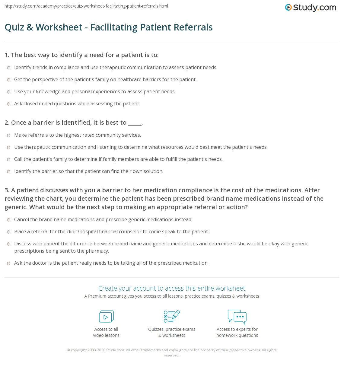 Quiz & Worksheet - Facilitating Patient Referrals | Study.com