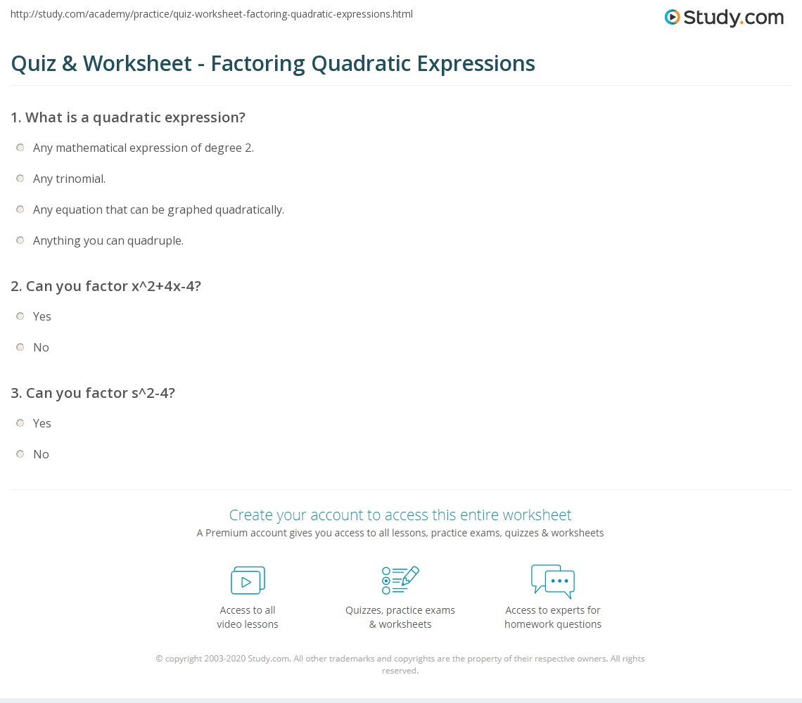 33 Factoring Quadratic Expressions Worksheet Support Worksheet