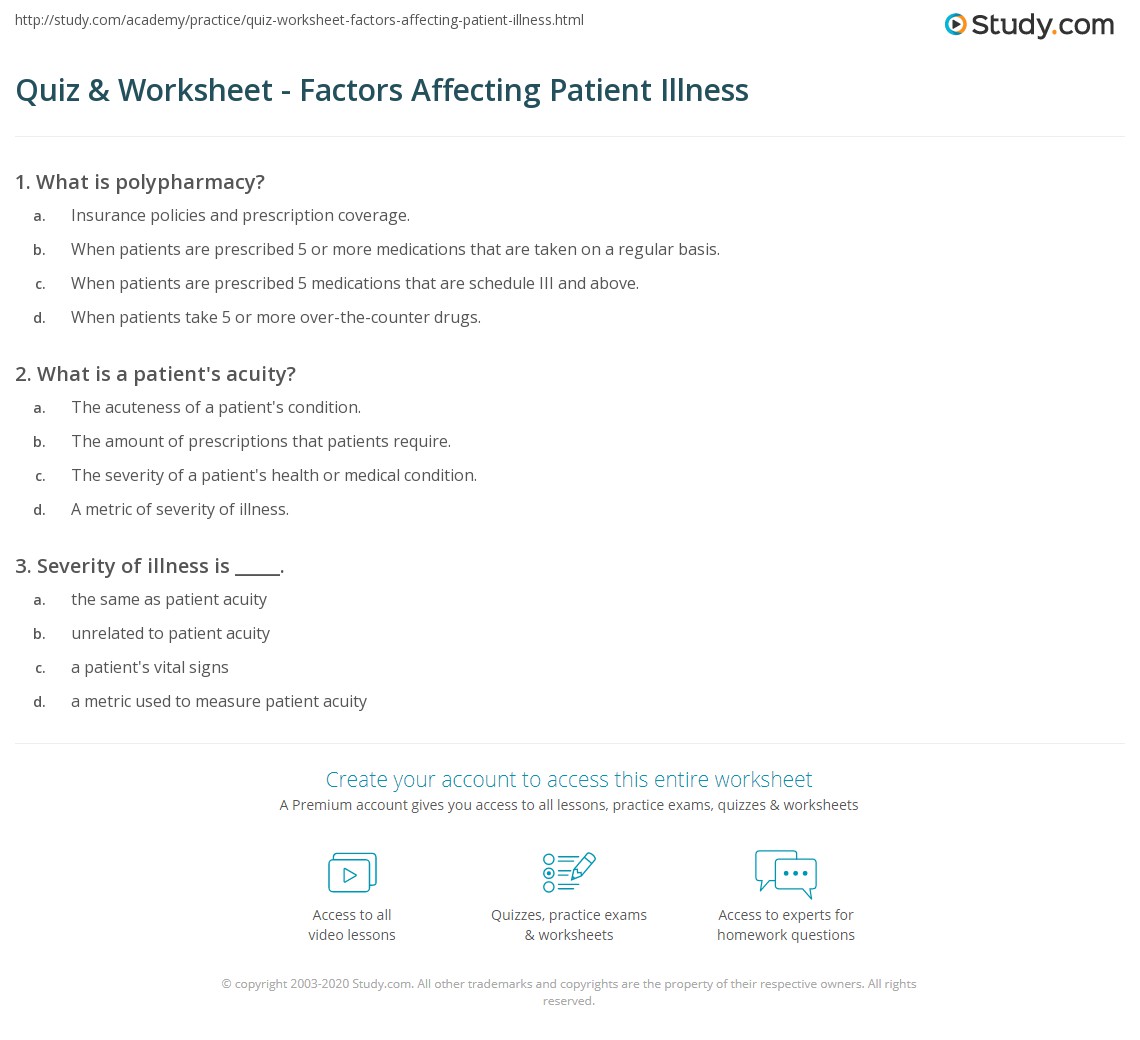 Quiz & Worksheet - Factors Affecting Patient Illness | Study.com