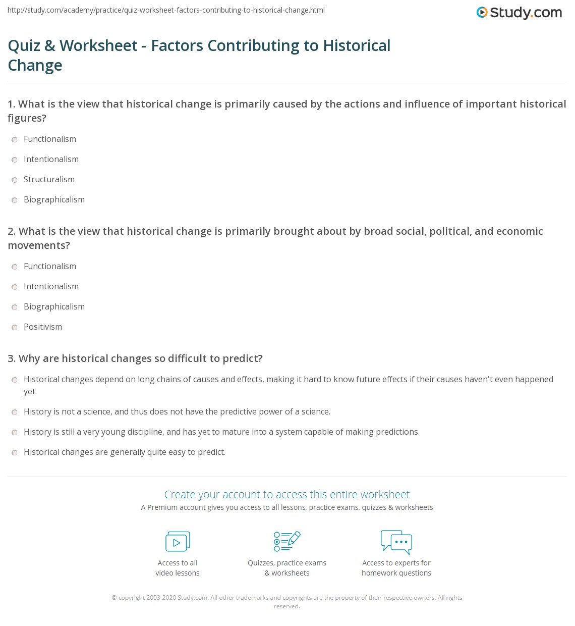 Quiz & Worksheet - Factors Contributing to Historical Change | Study.com