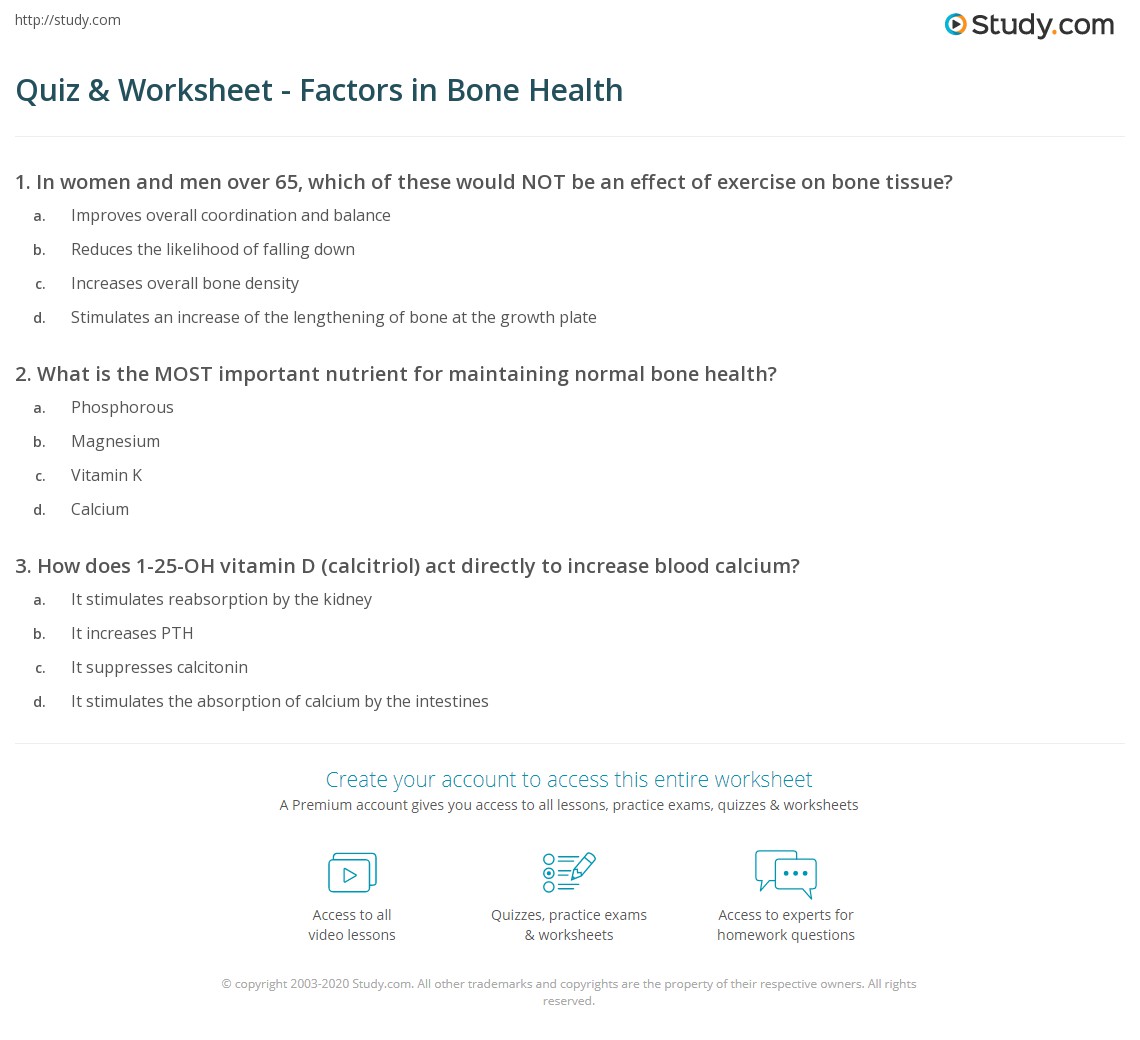 Quiz & Worksheet - Factors in Bone Health | Study.com