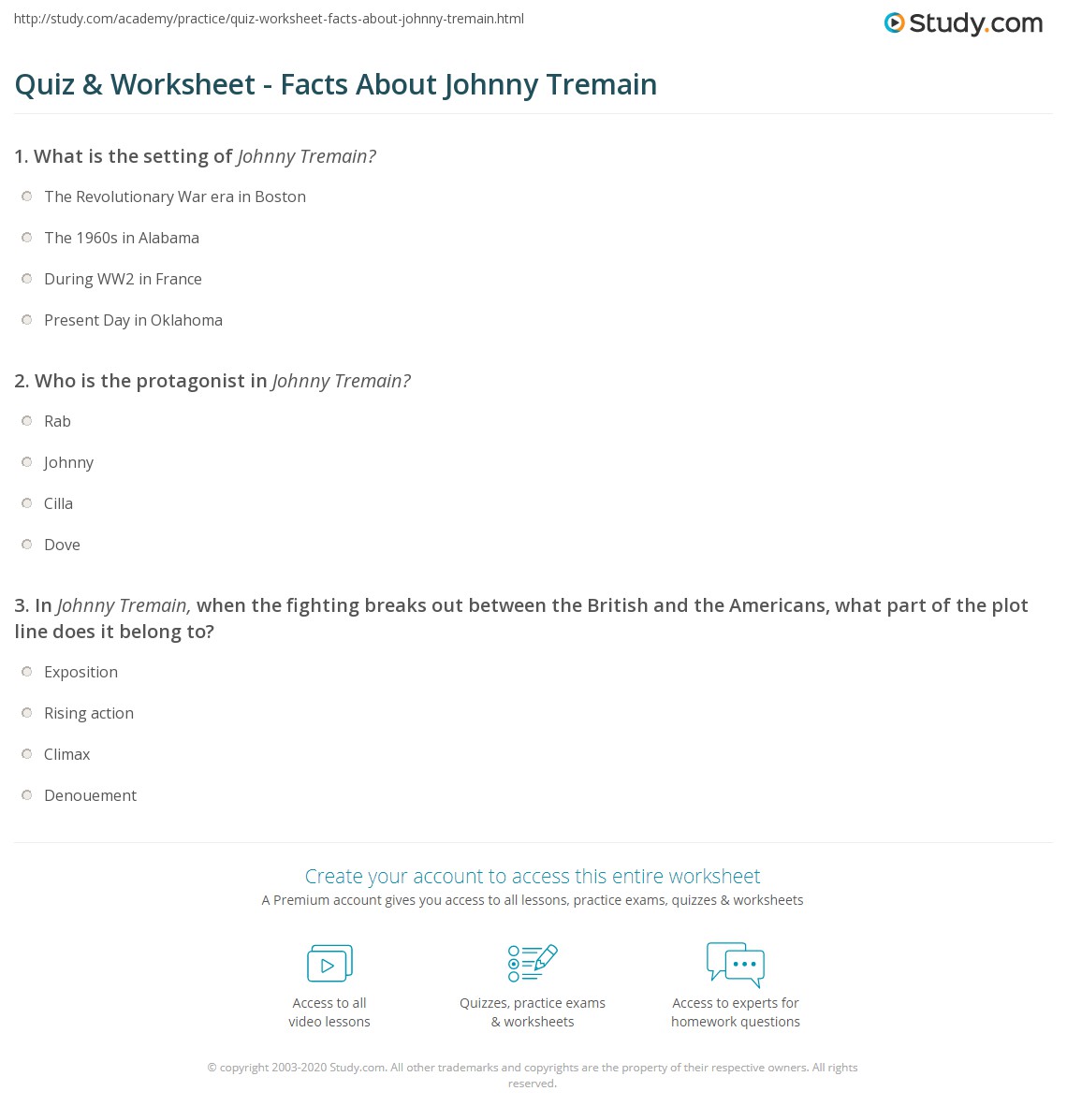 Quiz & Worksheet - Facts About Johnny Tremain | Study.com