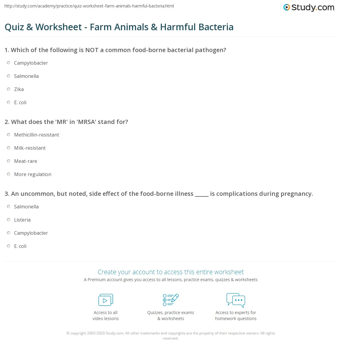 Quiz & Worksheet - Farm Animals & Harmful Bacteria | Study.com