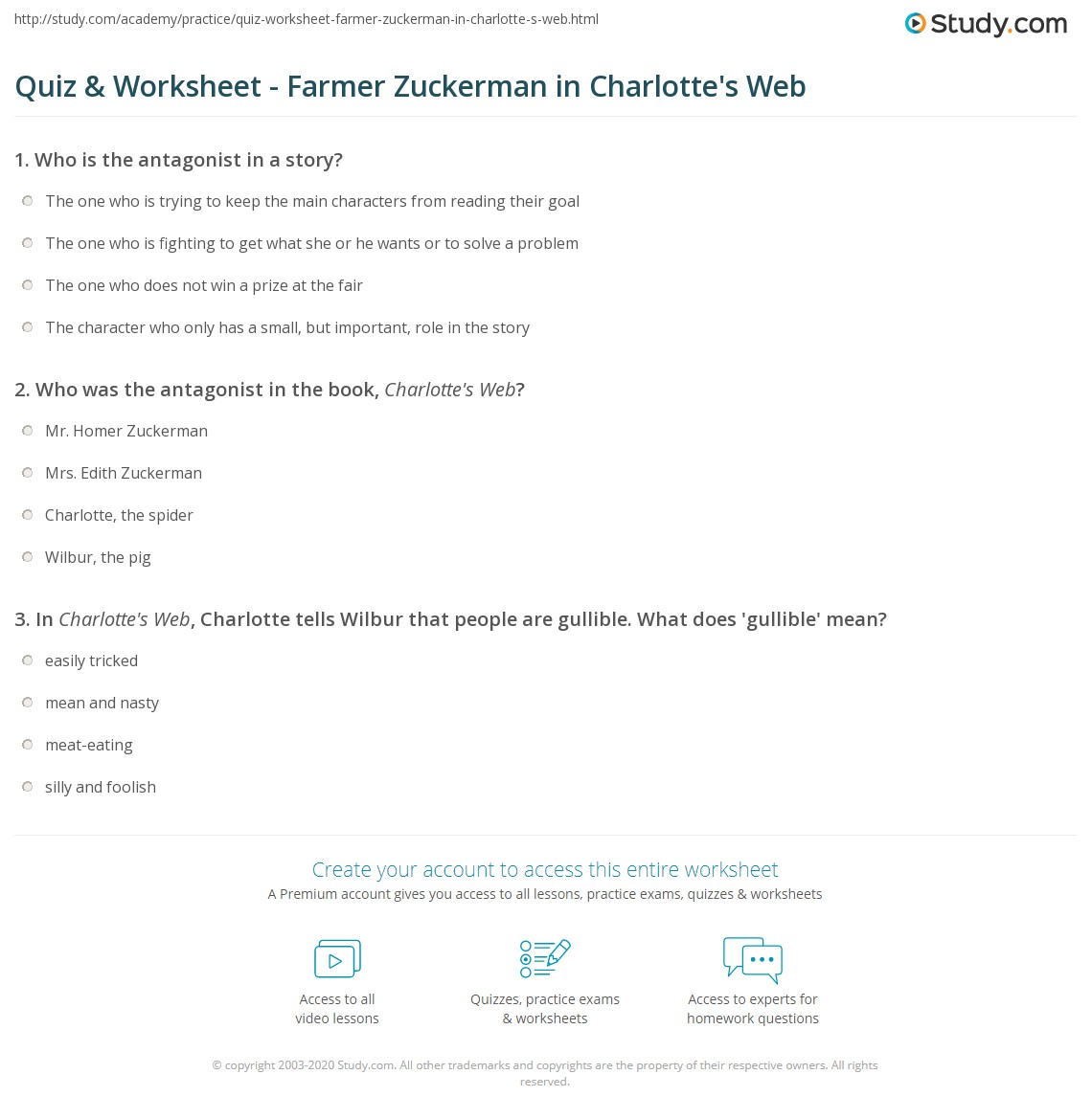 Quiz & Worksheet - Farmer Zuckerman in Charlotte's Web | Study.com