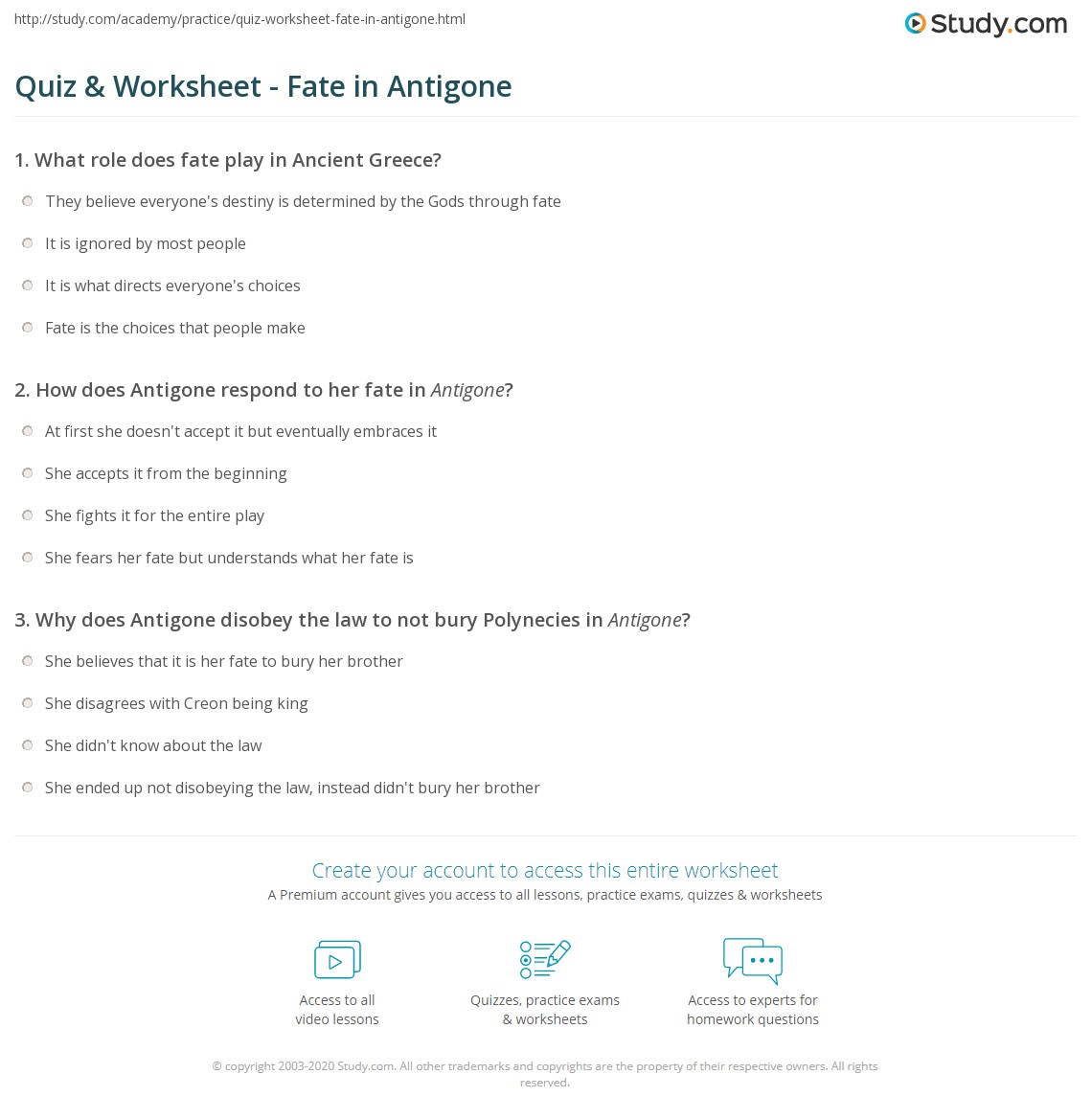 Quiz & Worksheet - Fate in Antigone | Study.com