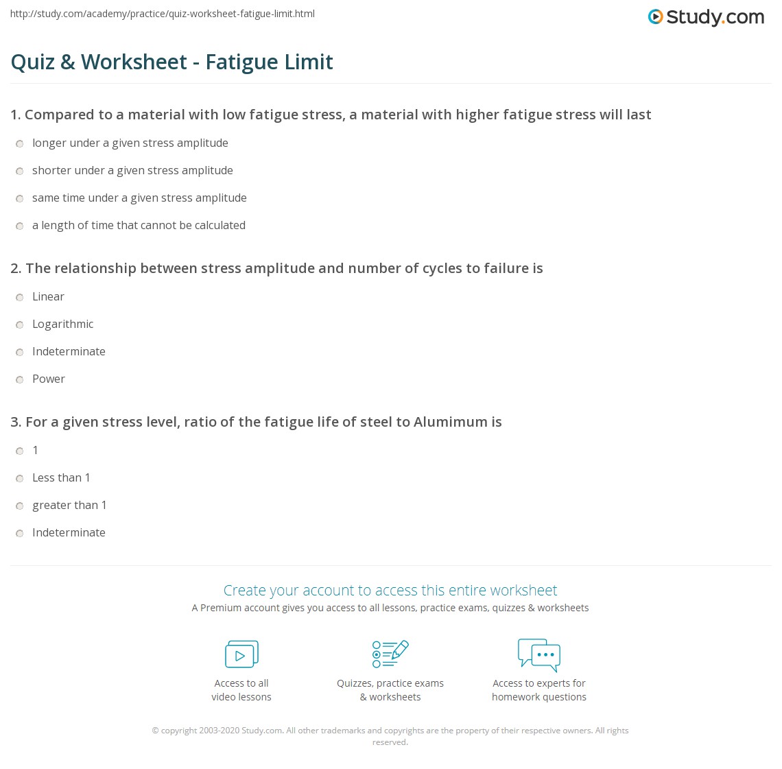 Quiz & Worksheet - Fatigue Limit | Study.com