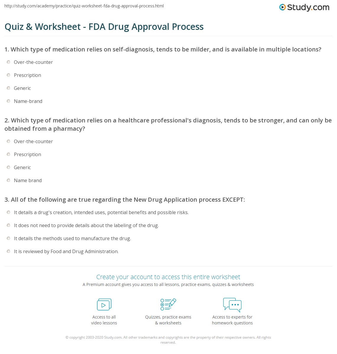 Quiz & Worksheet - FDA Drug Approval Process | Study.com