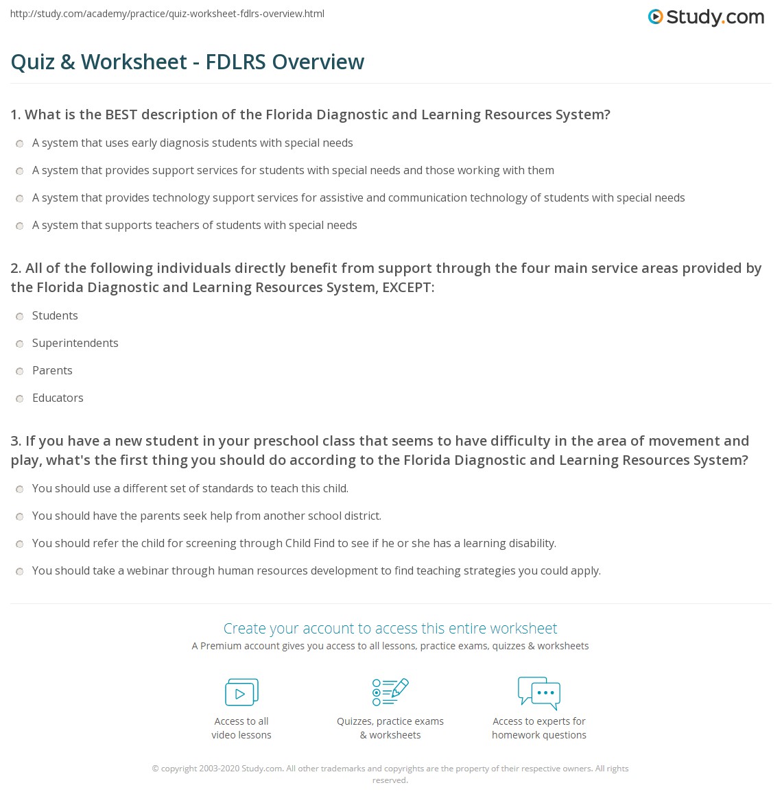 Quiz & Worksheet - FDLRS Overview | Study.com