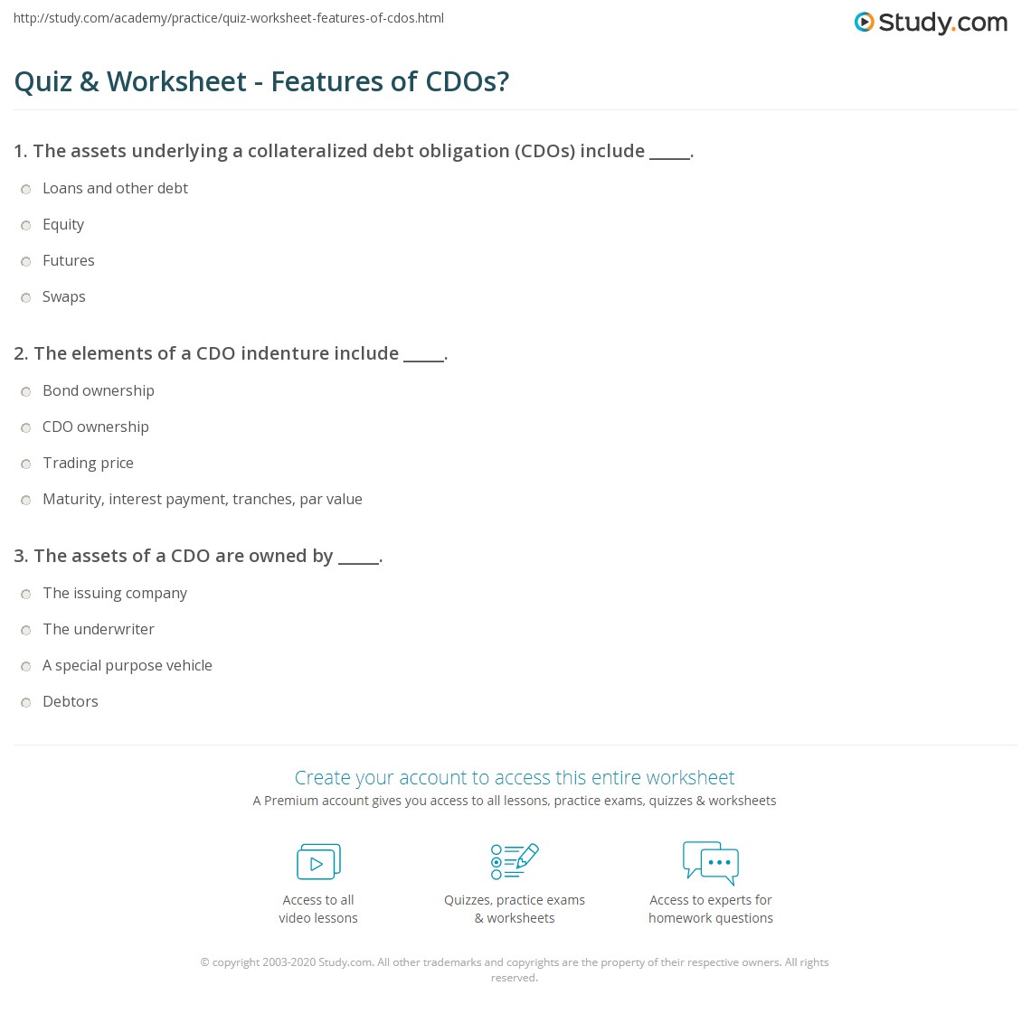 Quiz & Worksheet - Features of CDOs? | Study.com