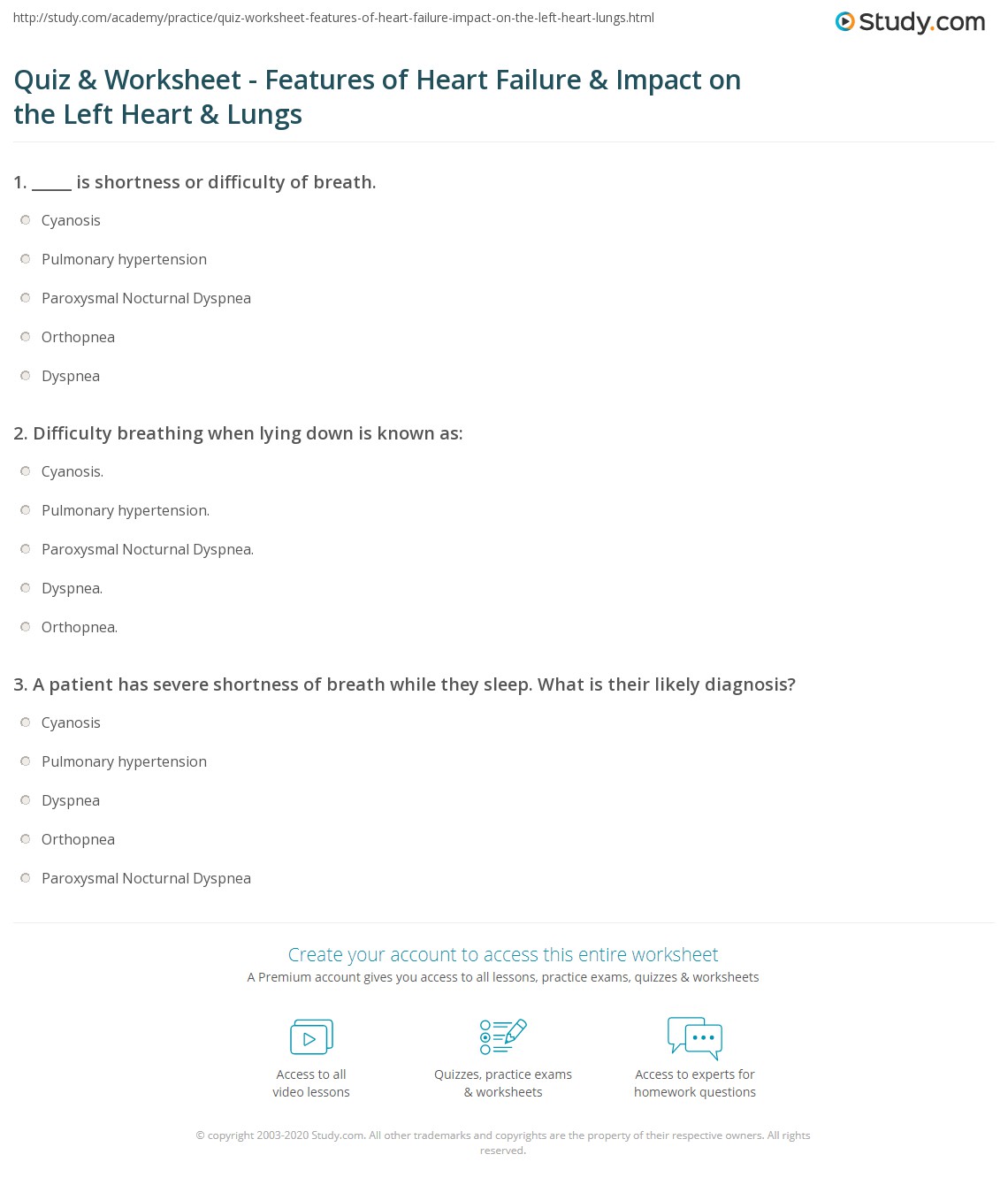 Quiz & Worksheet - Features of Heart Failure & Impact on the Left Heart ...