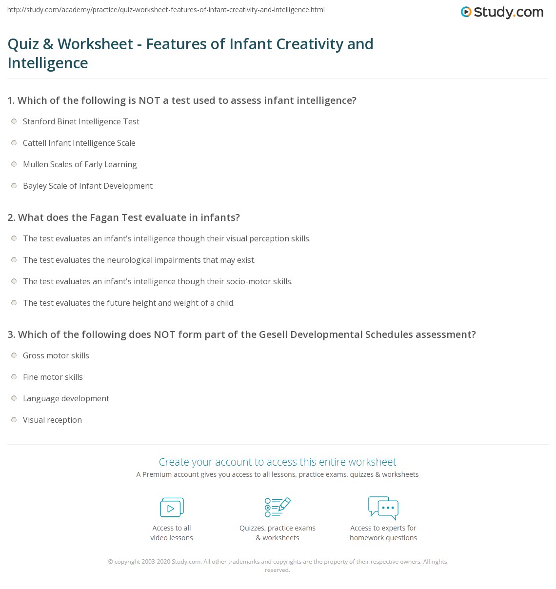 Quiz & Worksheet - Features of Infant Creativity and Intelligence ...