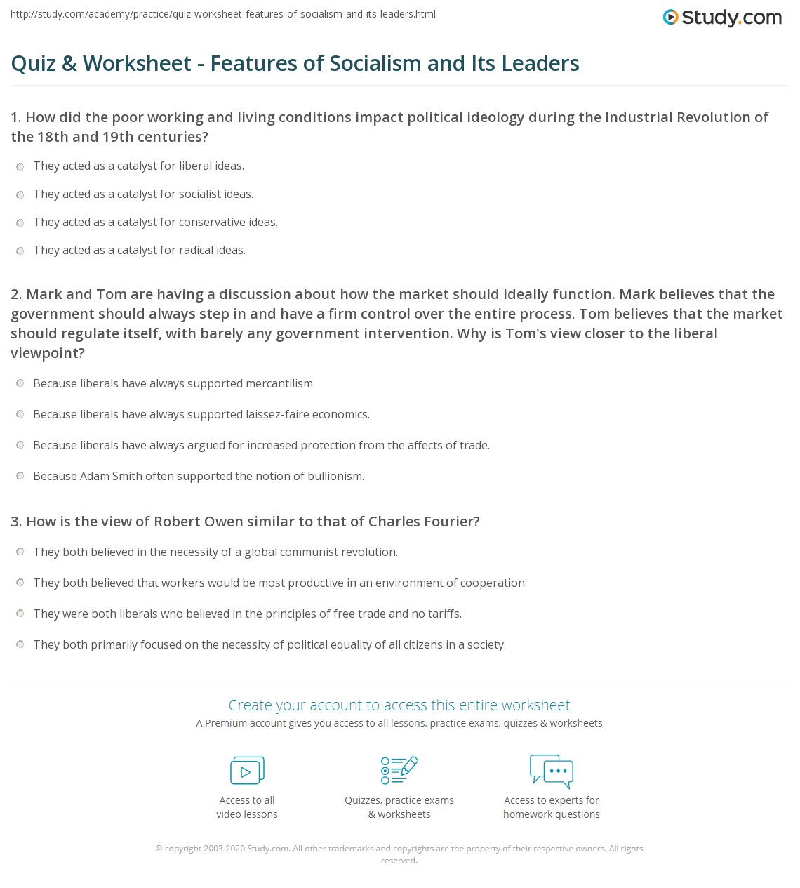 Quiz & Worksheet - Features of Socialism and Its Leaders | Study.com