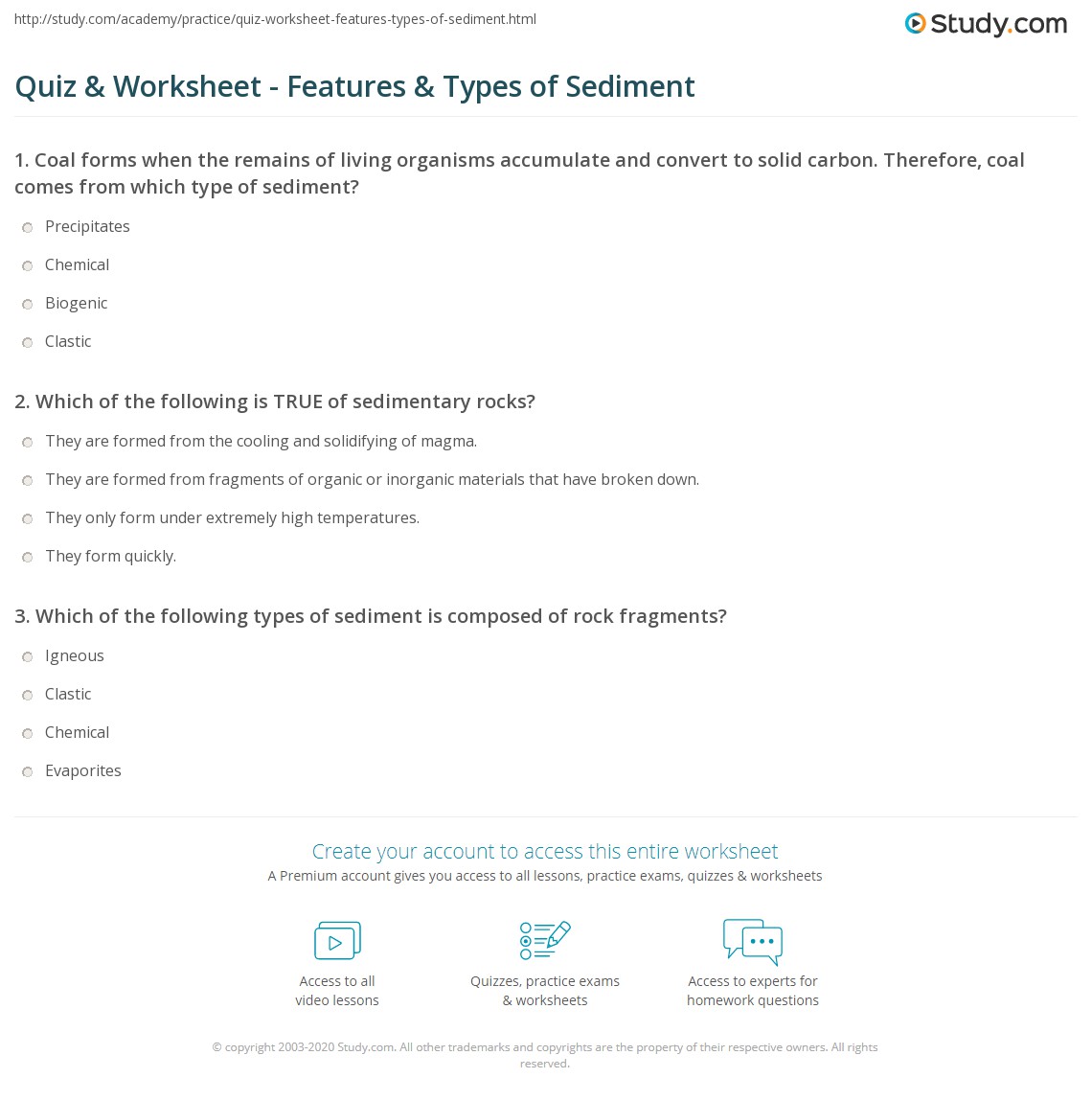 Quiz & Worksheet - Features & Types of Sediment | Study.com