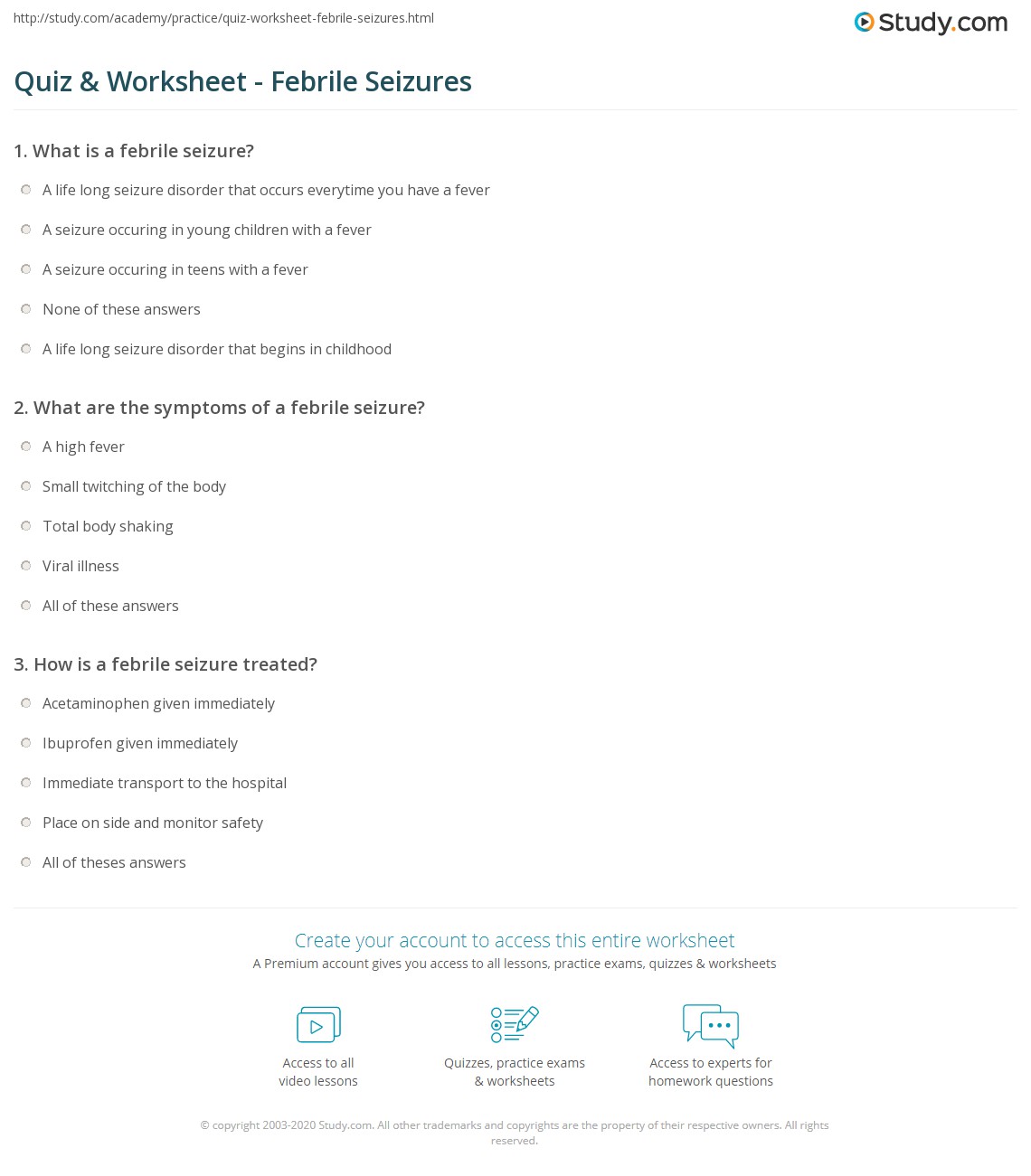 Quiz & Worksheet - Febrile Seizures | Study.com