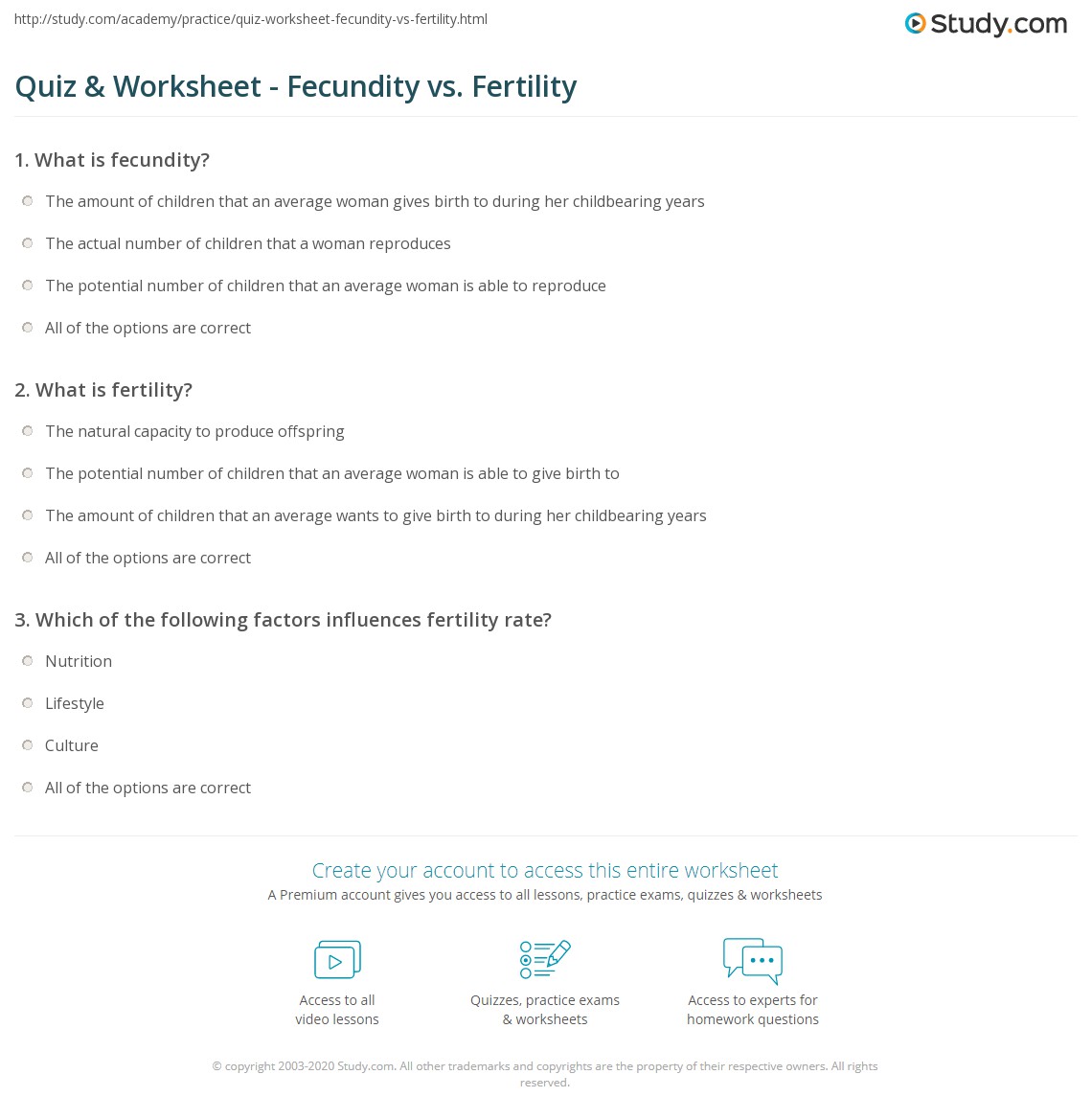 Quiz & Worksheet - Fecundity vs. Fertility | Study.com