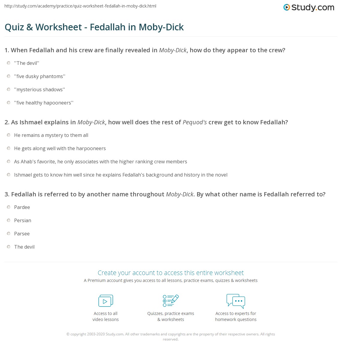 Quiz & Worksheet - Fedallah in Moby-Dick | Study.com