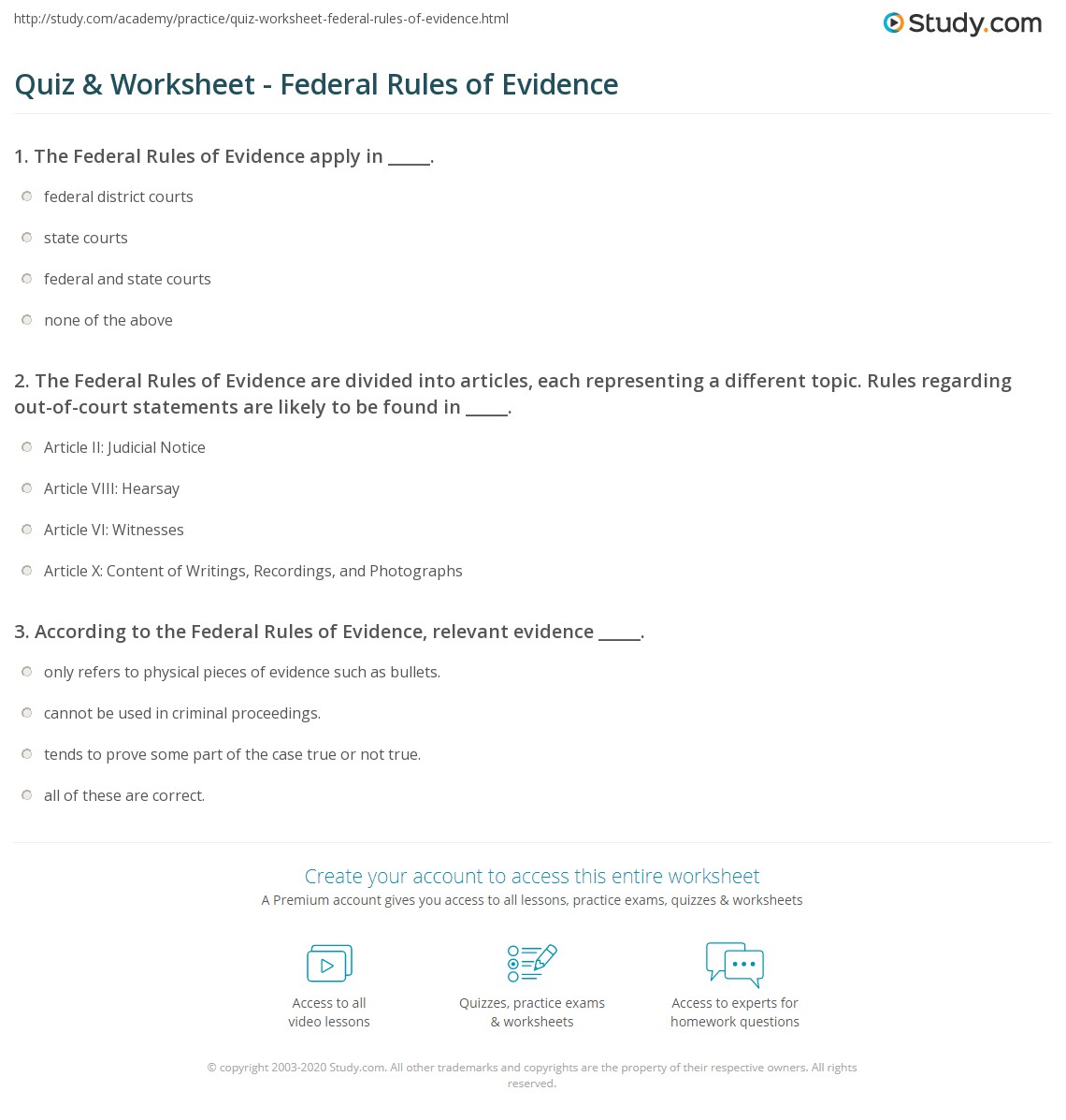 Quiz & Worksheet - Federal Rules of Evidence | Study.com