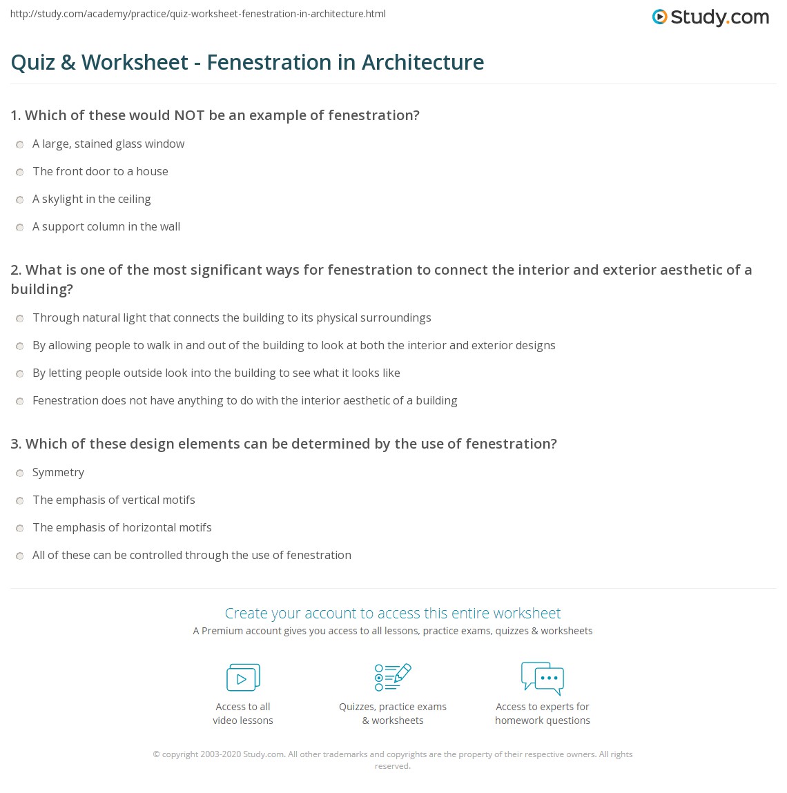 Quiz & Worksheet - Fenestration in Architecture | Study.com