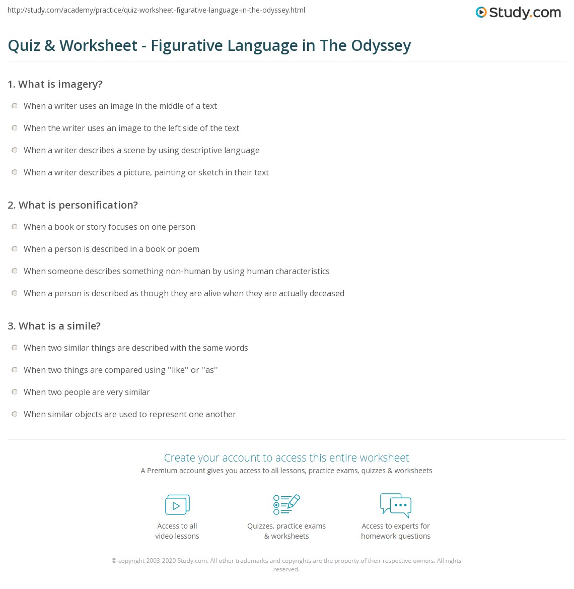 Quiz Worksheet Figurative Language In The Odyssey Study Quiz Worksheet Figurative Language In The Odyssey Study