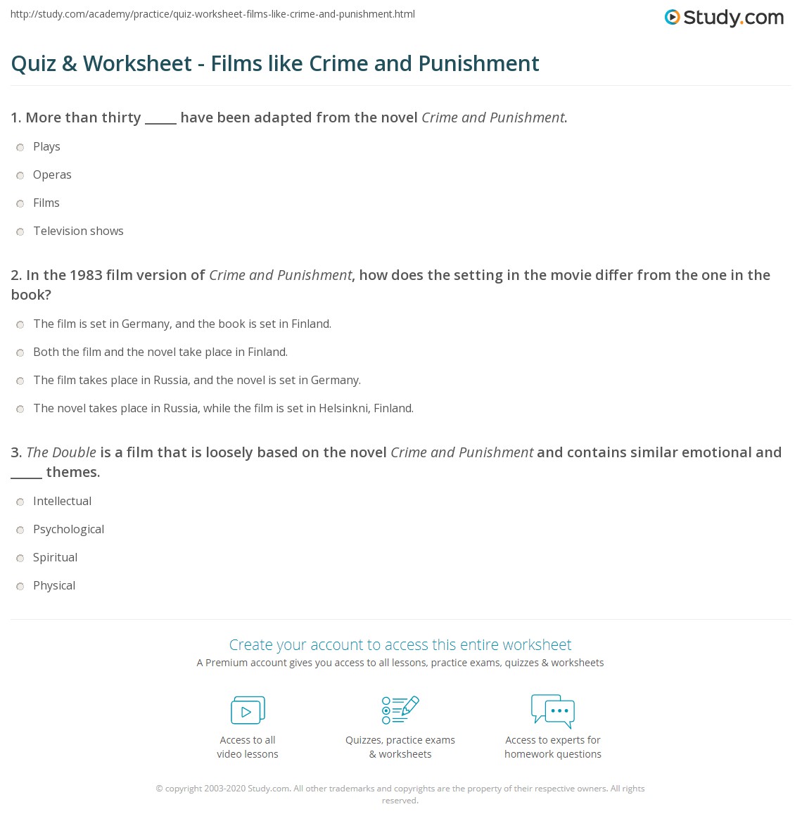 Quiz & Worksheet - Films like Crime and Punishment | Study.com