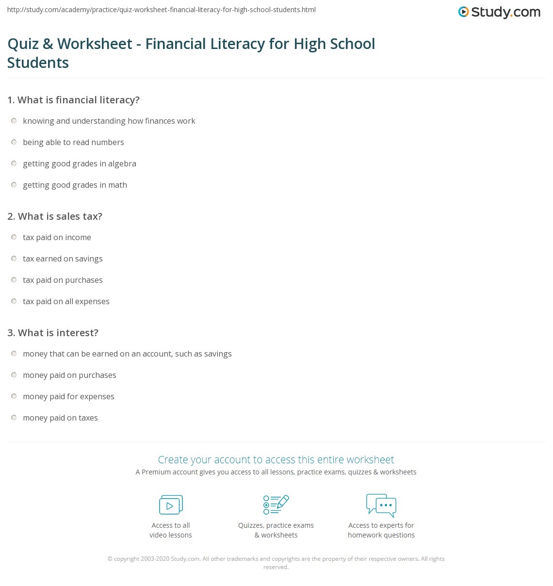 Financial Literacy Quiz For Kids Kids Matttroy