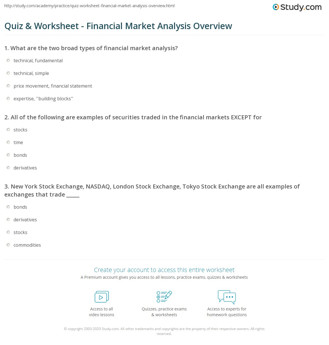 Quiz & Worksheet - Financial Market Analysis Overview | Study.com