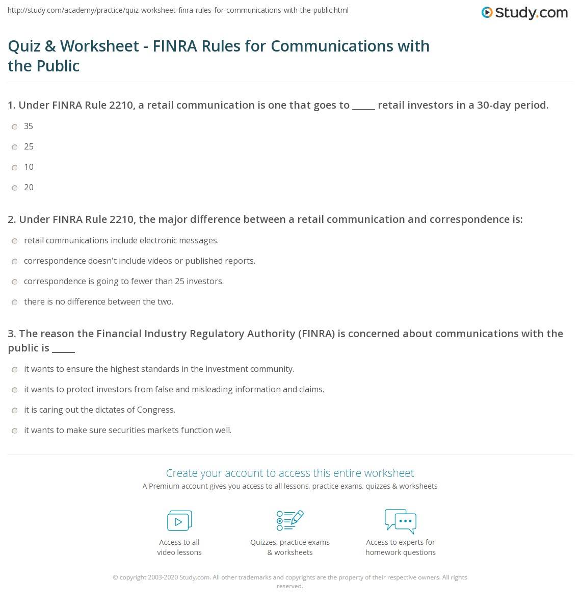 Quiz & Worksheet - FINRA Rules for Communications with the Public ...