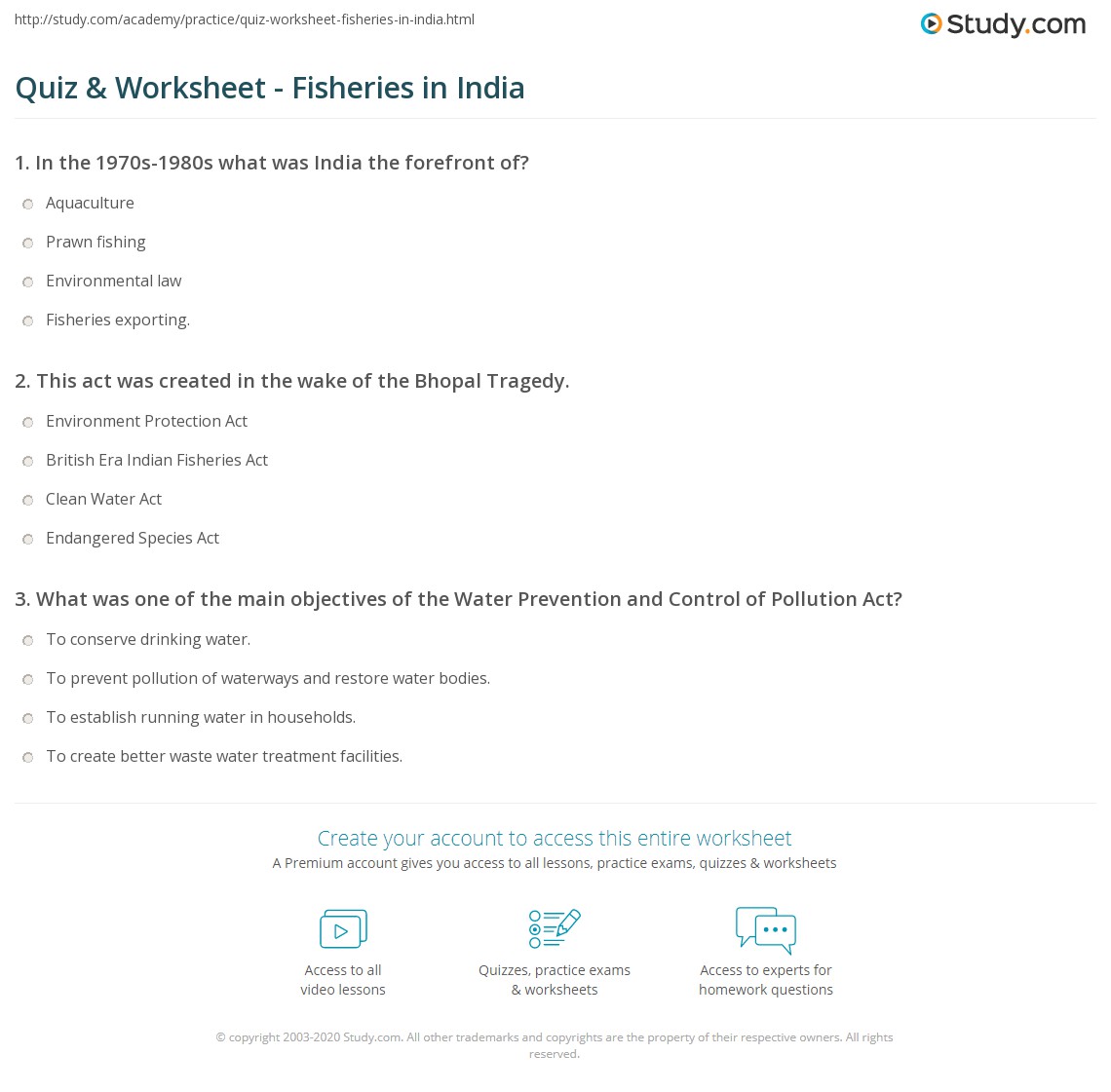 Quiz & Worksheet - Fisheries in India | Study.com