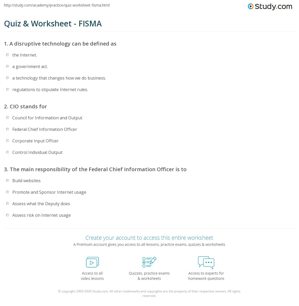Quiz & Worksheet - FISMA | Study.com