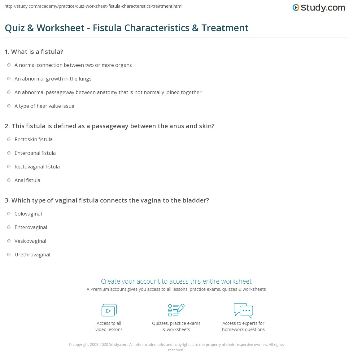 Quiz & Worksheet - Fistula Characteristics & Treatment | Study.com