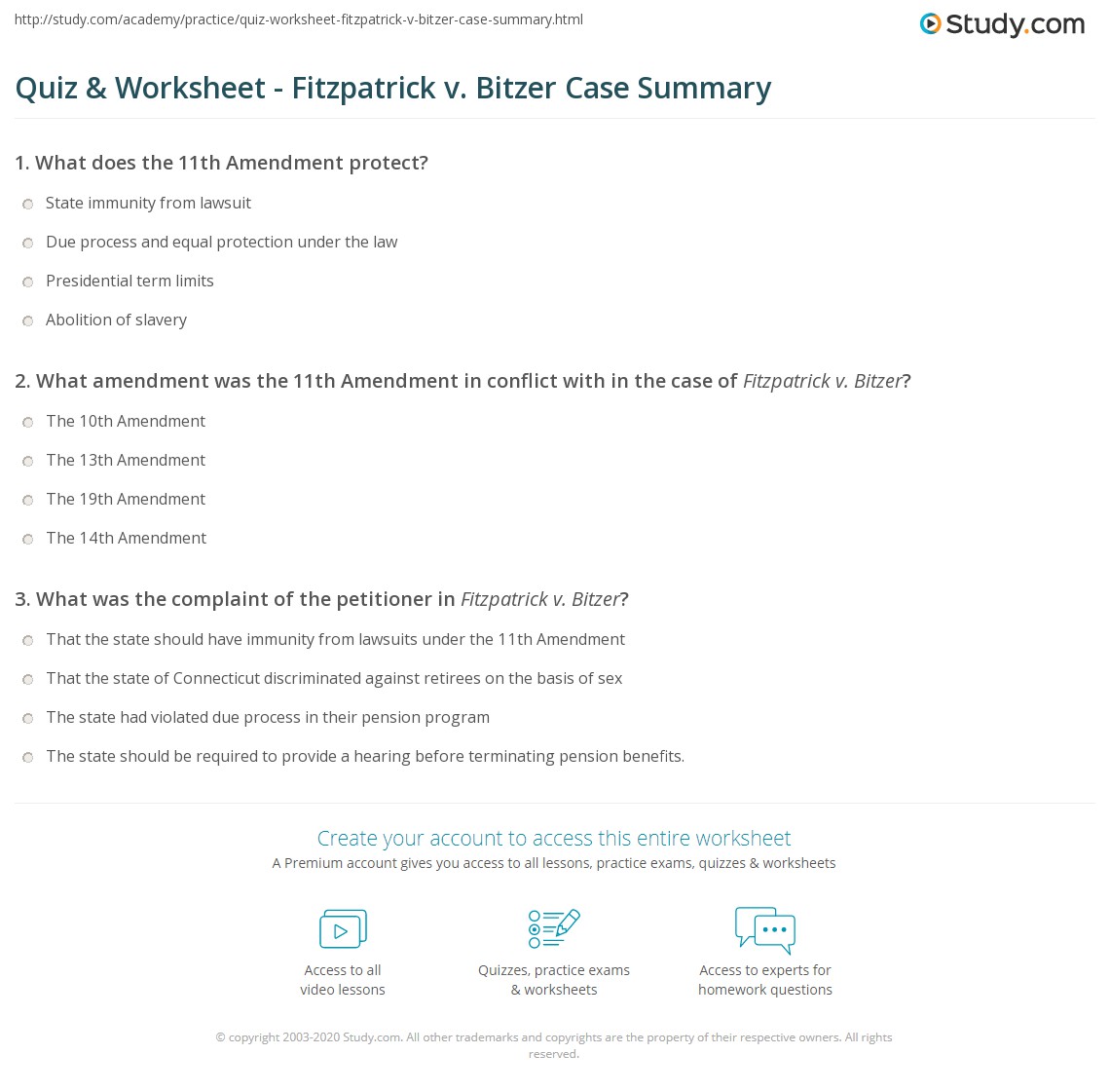 Quiz & Worksheet - Fitzpatrick v. Bitzer Case Summary | Study.com