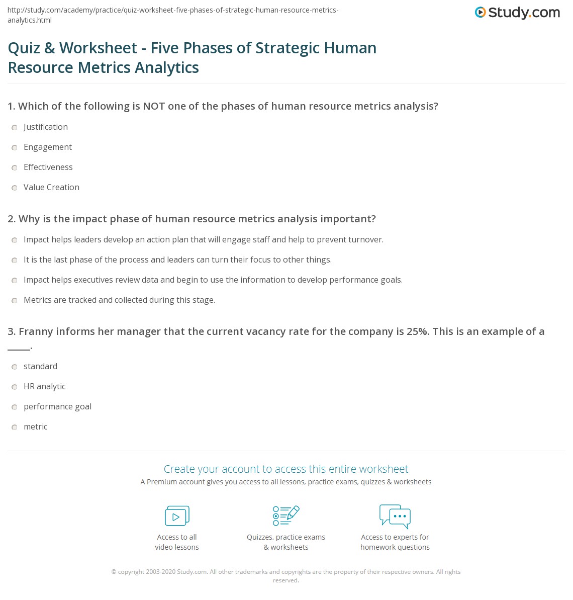 Quiz & Worksheet - Five Phases of Strategic Human Resource Metrics ...