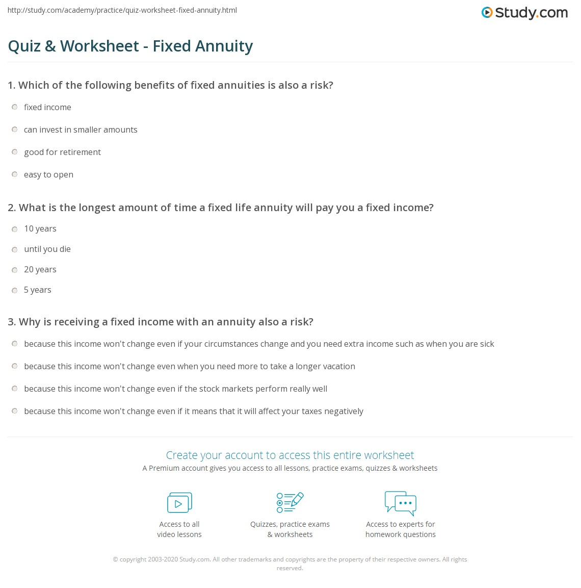 Quiz & Worksheet - Fixed Annuity | Study.com