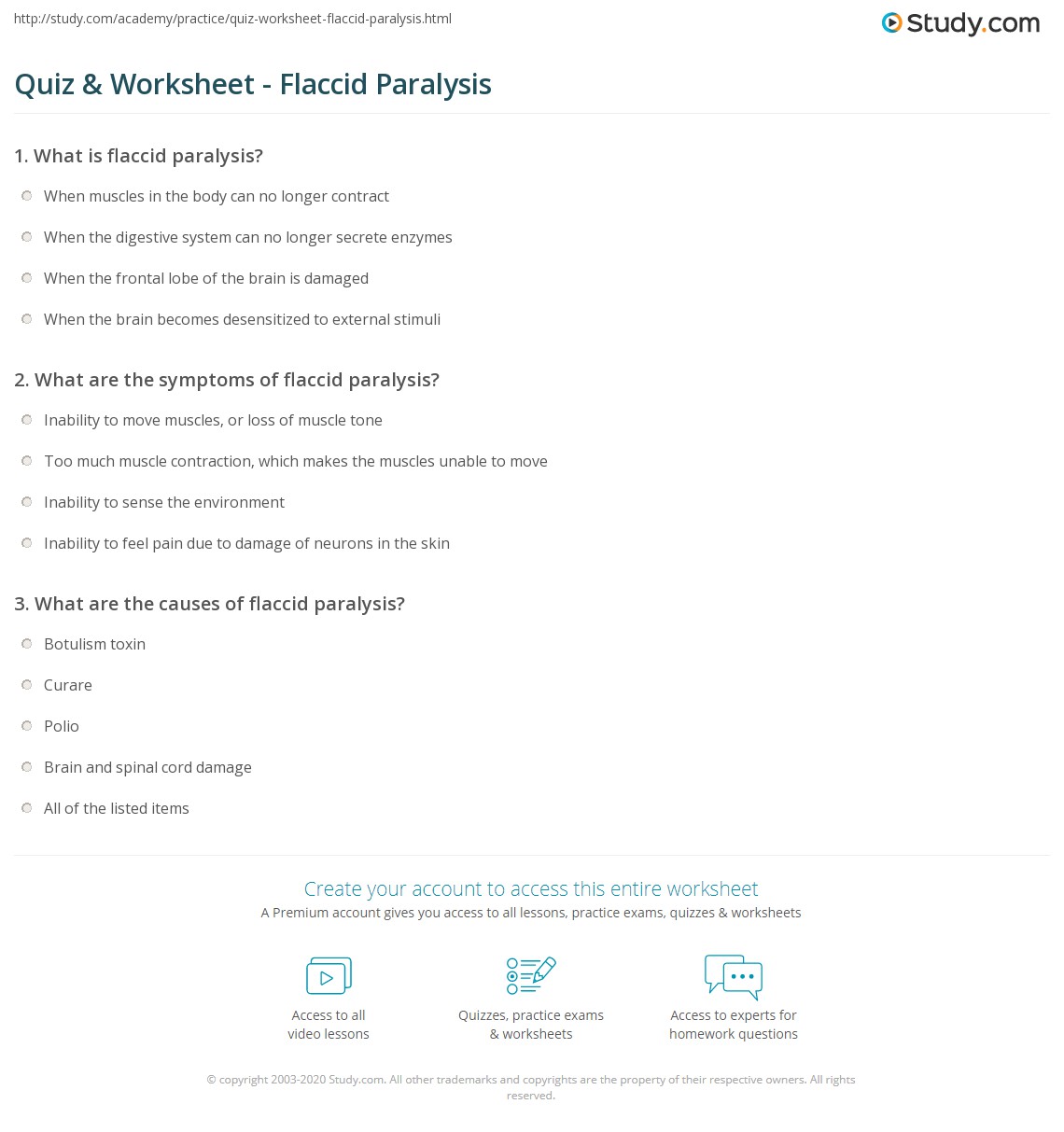Quiz & Worksheet - Flaccid Paralysis | Study.com