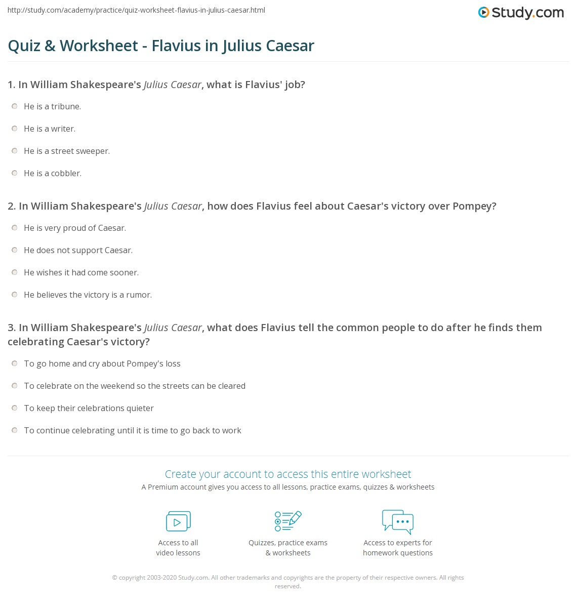 Quiz & Worksheet - Flavius in Julius Caesar | Study.com