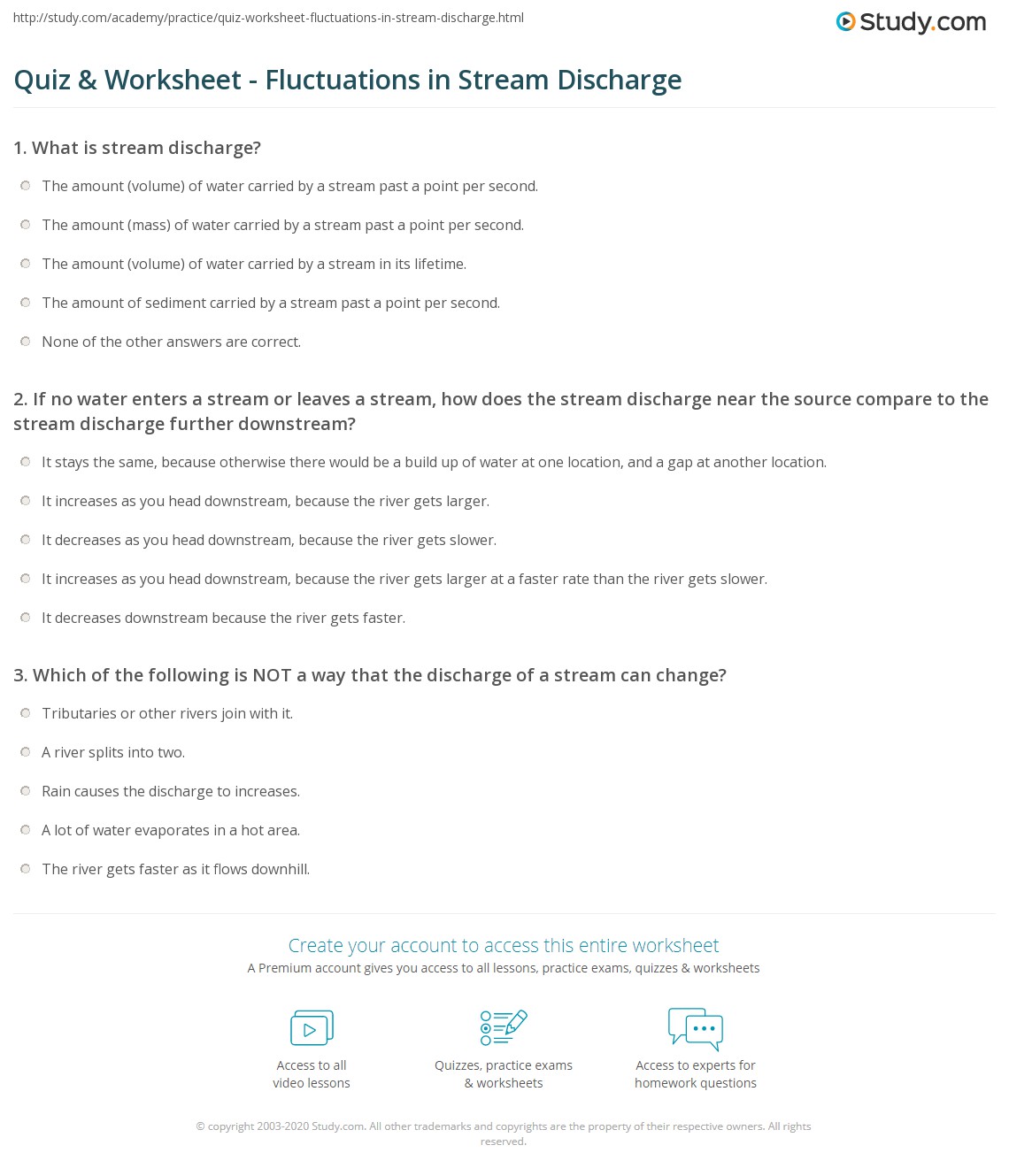 Quiz & Worksheet - Fluctuations in Stream Discharge | Study.com