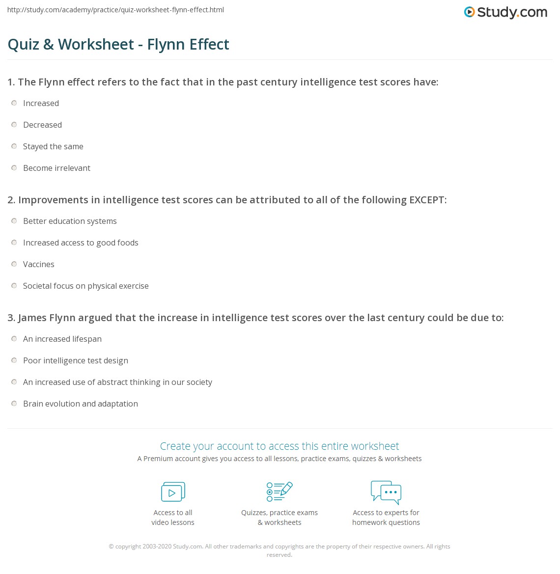 Quiz & Worksheet - Flynn Effect | Study.com