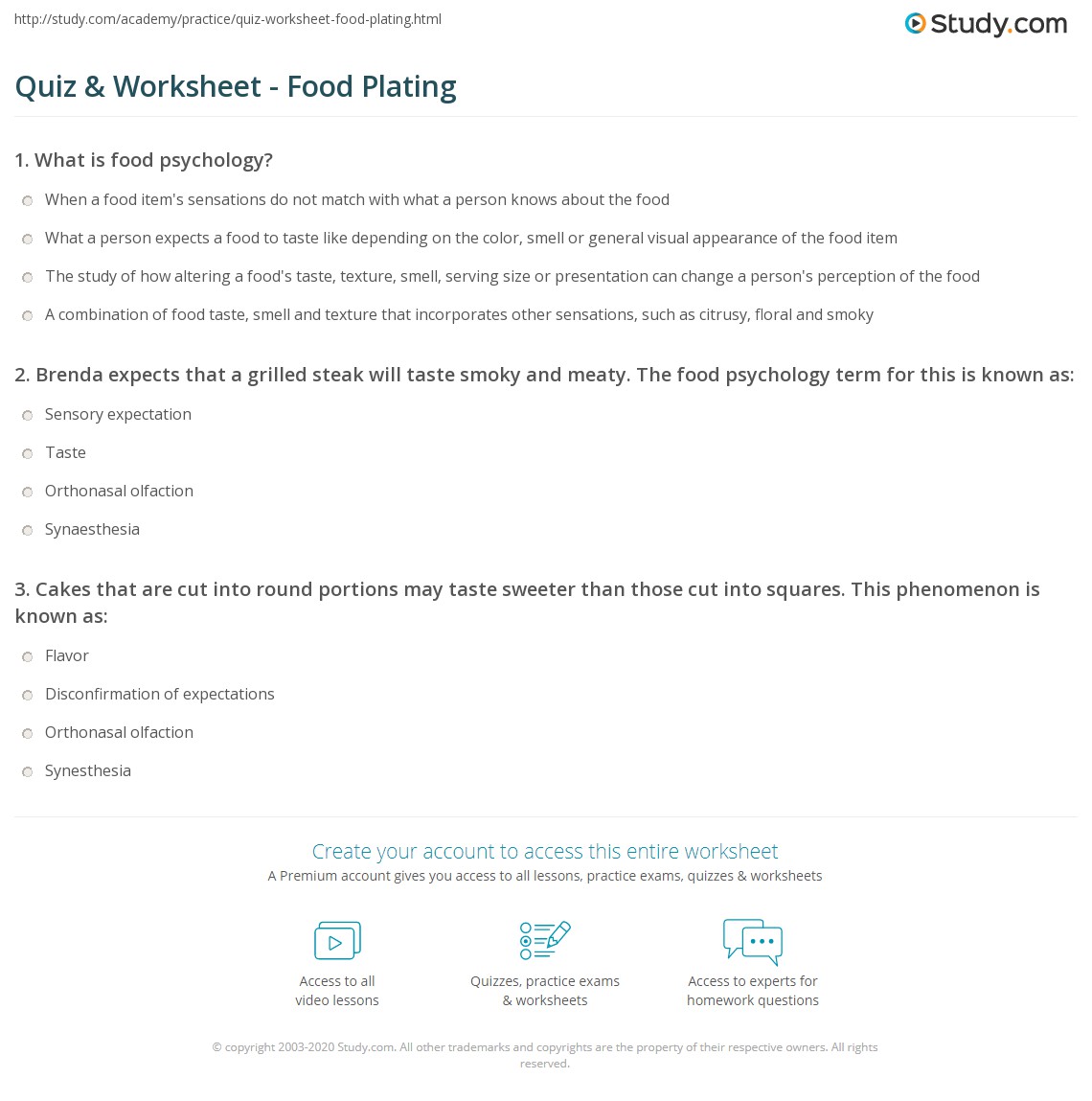 Quiz & Worksheet - Food Plating | Study.com