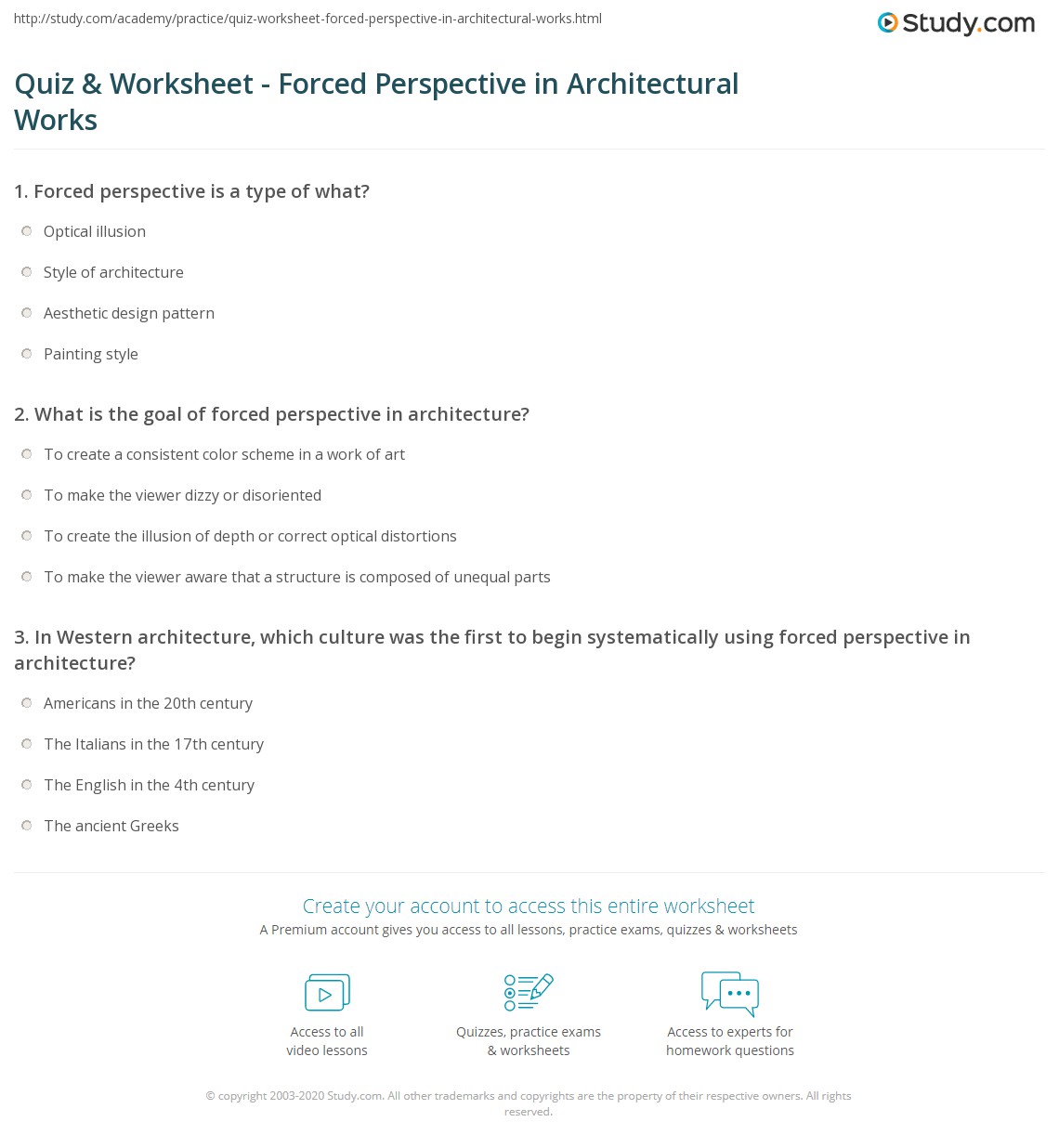 Quiz & Worksheet - Forced Perspective in Architectural Works | Study.com