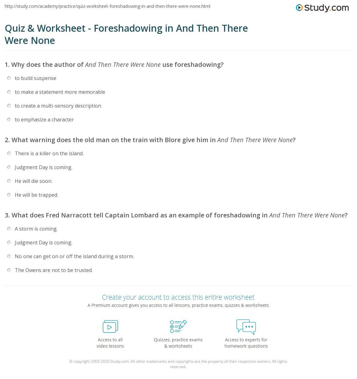 Quiz & Worksheet - Foreshadowing in And Then There Were None | Study.com