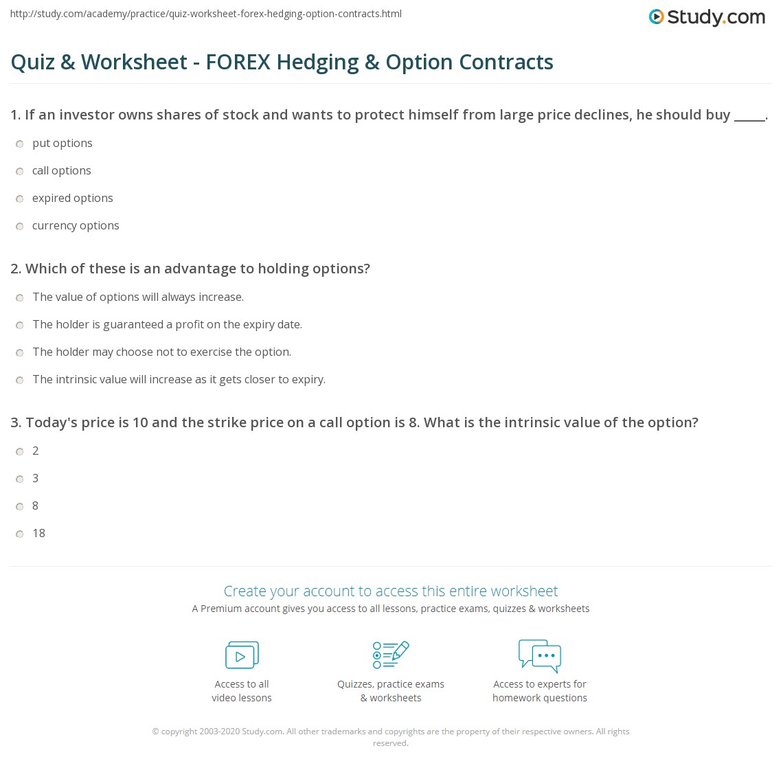 Quiz & Worksheet - FOREX Hedging & Option Contracts | Study.com