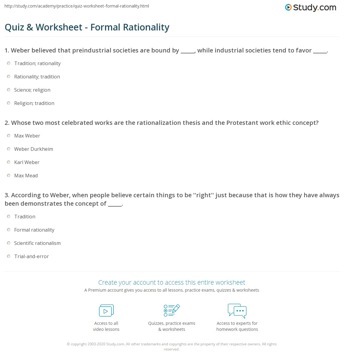 Quiz & Worksheet - Formal Rationality | Study.com