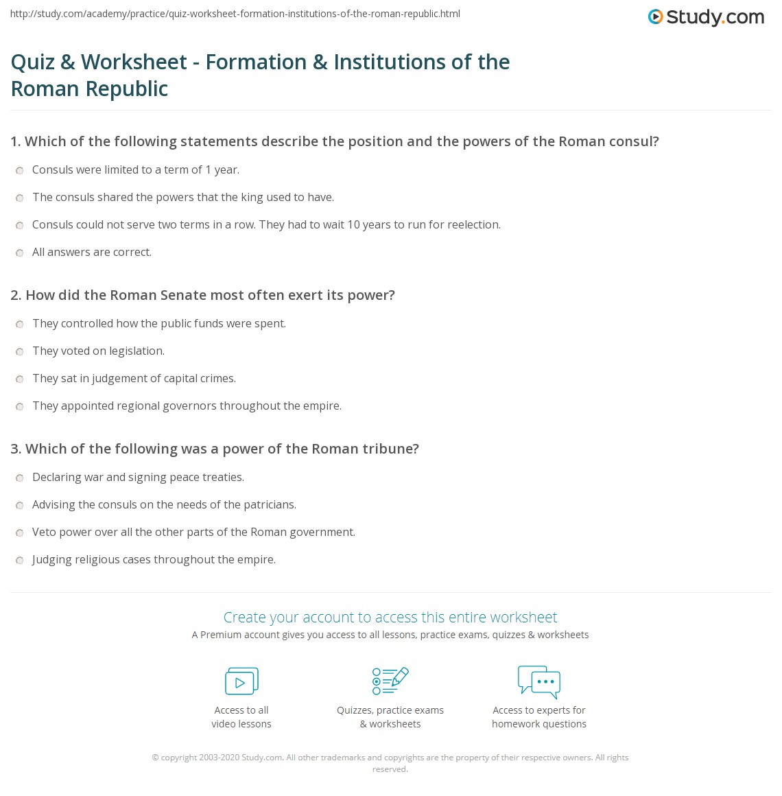 Quiz & Worksheet - Formation & Institutions of the Roman Republic ...