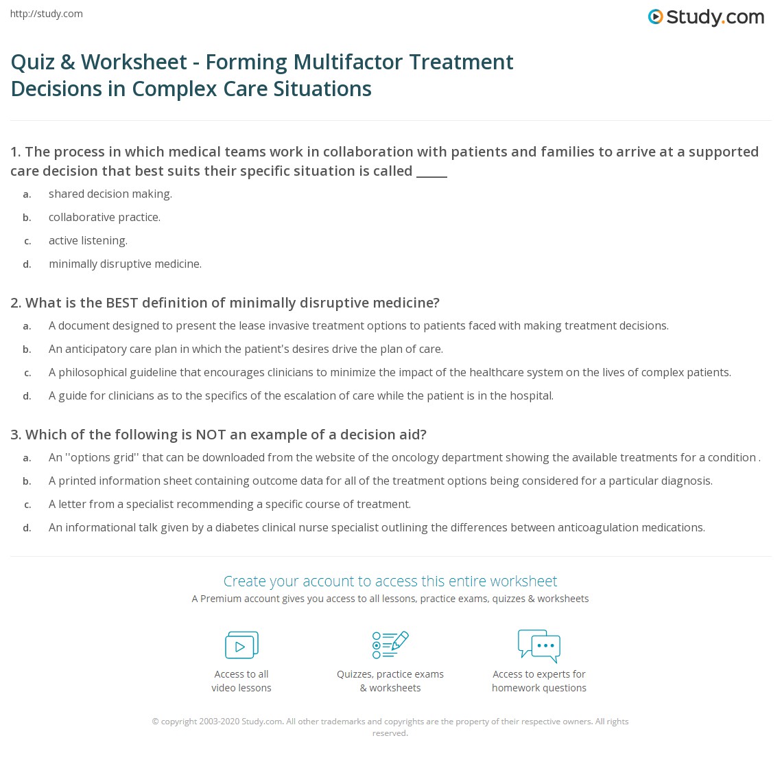 Quiz & Worksheet - Forming Multifactor Treatment Decisions in Complex ...