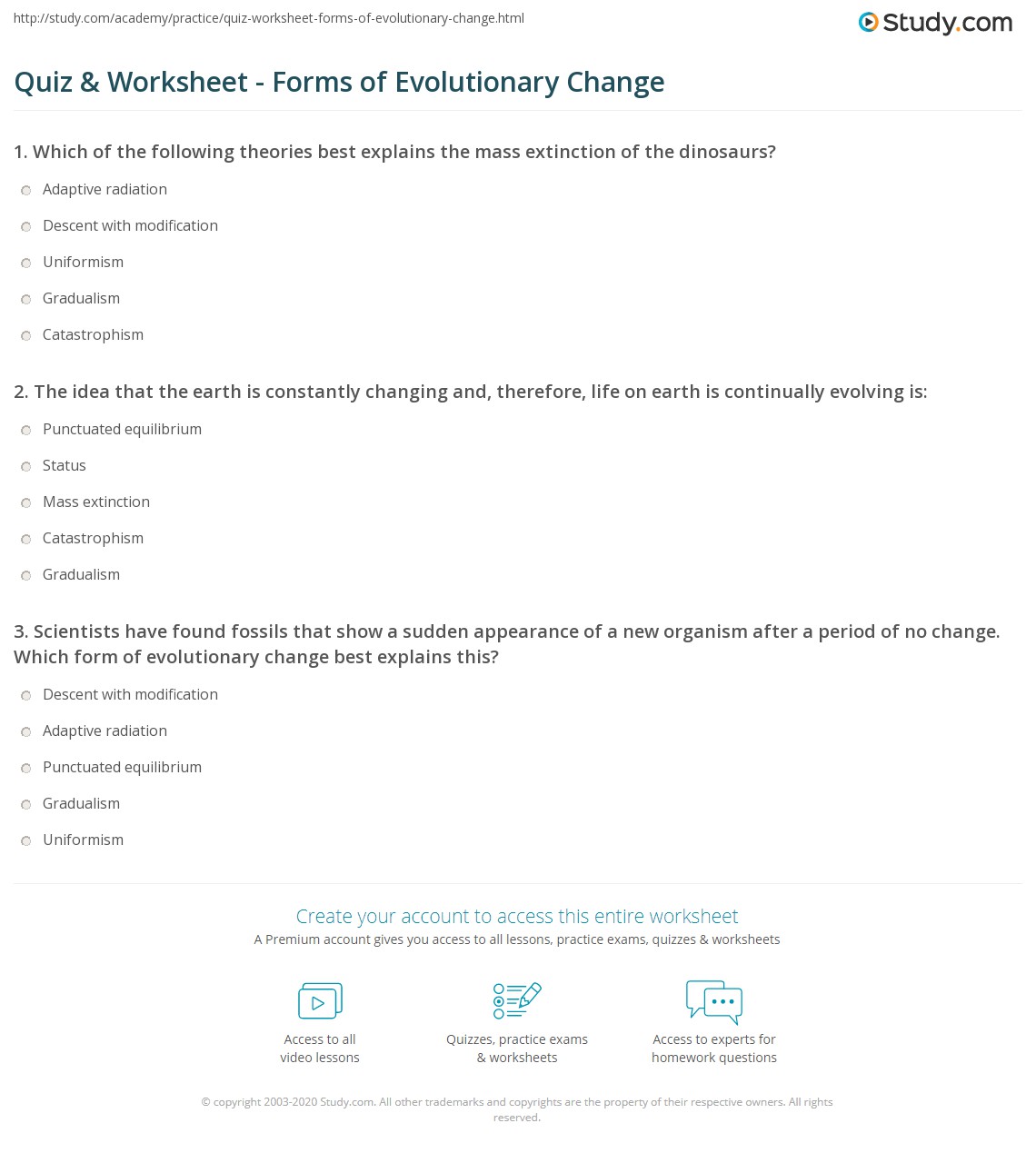 Quiz & Worksheet - Forms of Evolutionary Change | Study.com